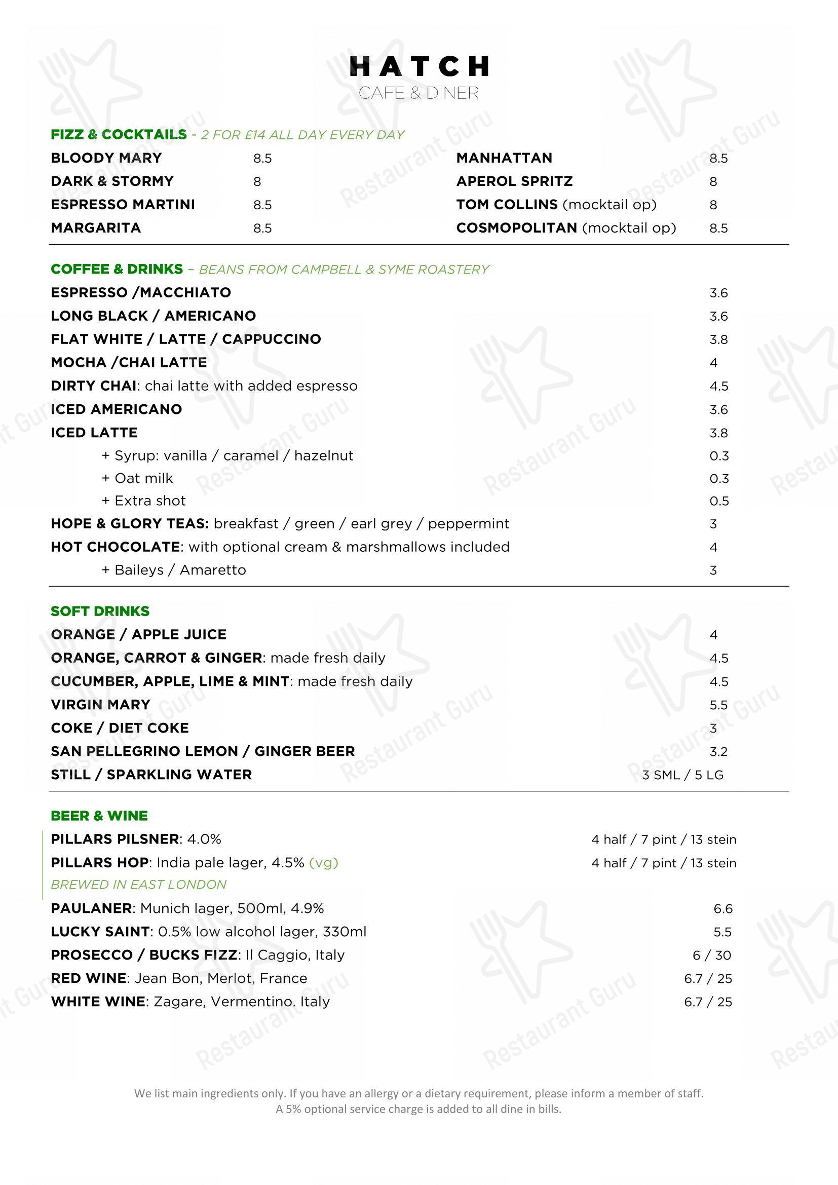 Menu at HATCH restaurant, St Albans, 7-8 Christopher Pl
