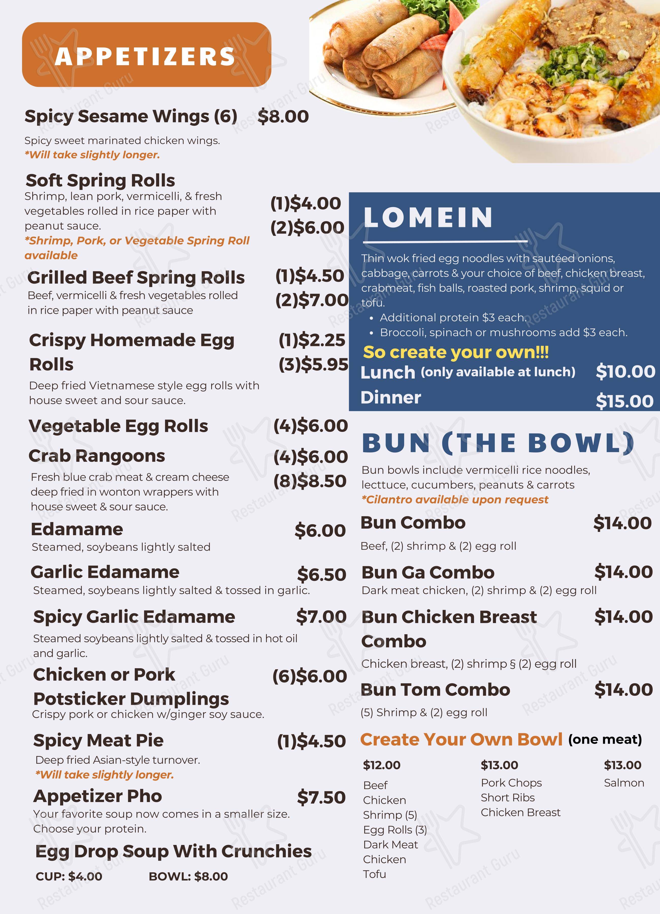 Menu at Hu-Dat Noodle House restaurant, Corpus Christi, S Staples St #102