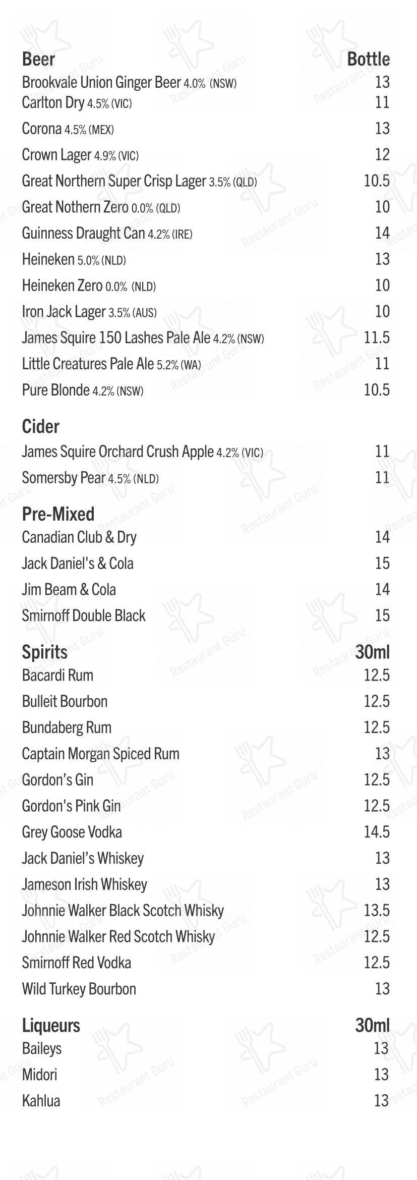 Menu at Junction Grill restaurant, Burswood, Crown Perth