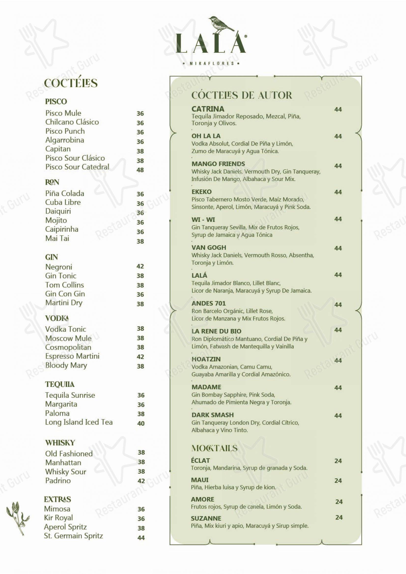 Carta del restaurante LALÁ MIRAFLORES, Miraflores, C. 2 del Mayo 701
