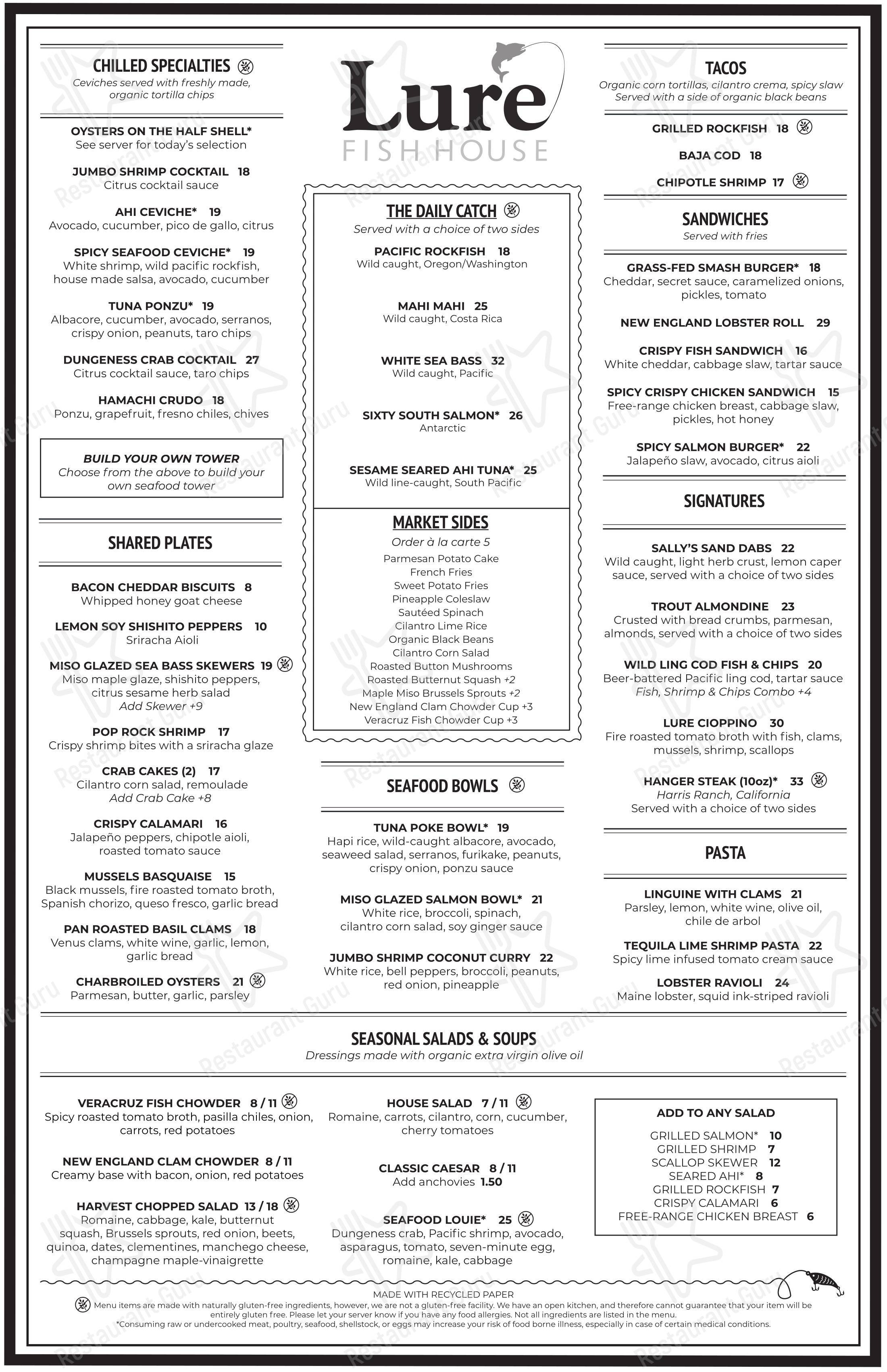 Menu at Lure Fish House pub & bar, Santa Barbara, State St Suite G131