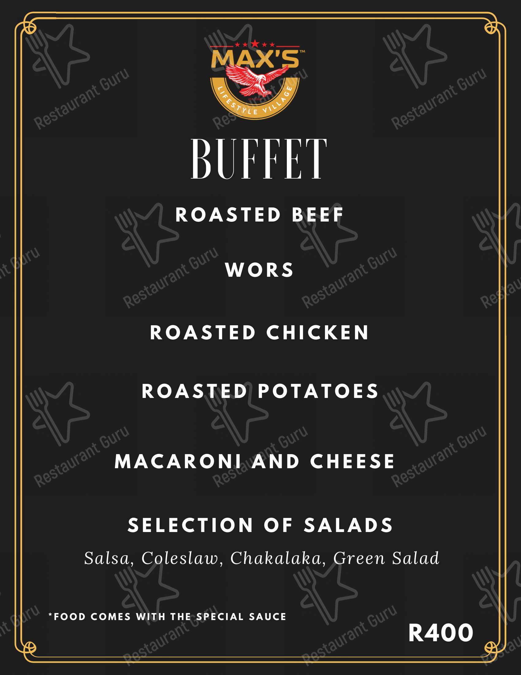 Menu at Max's Lifestyle pub & bar, Durban, Durban