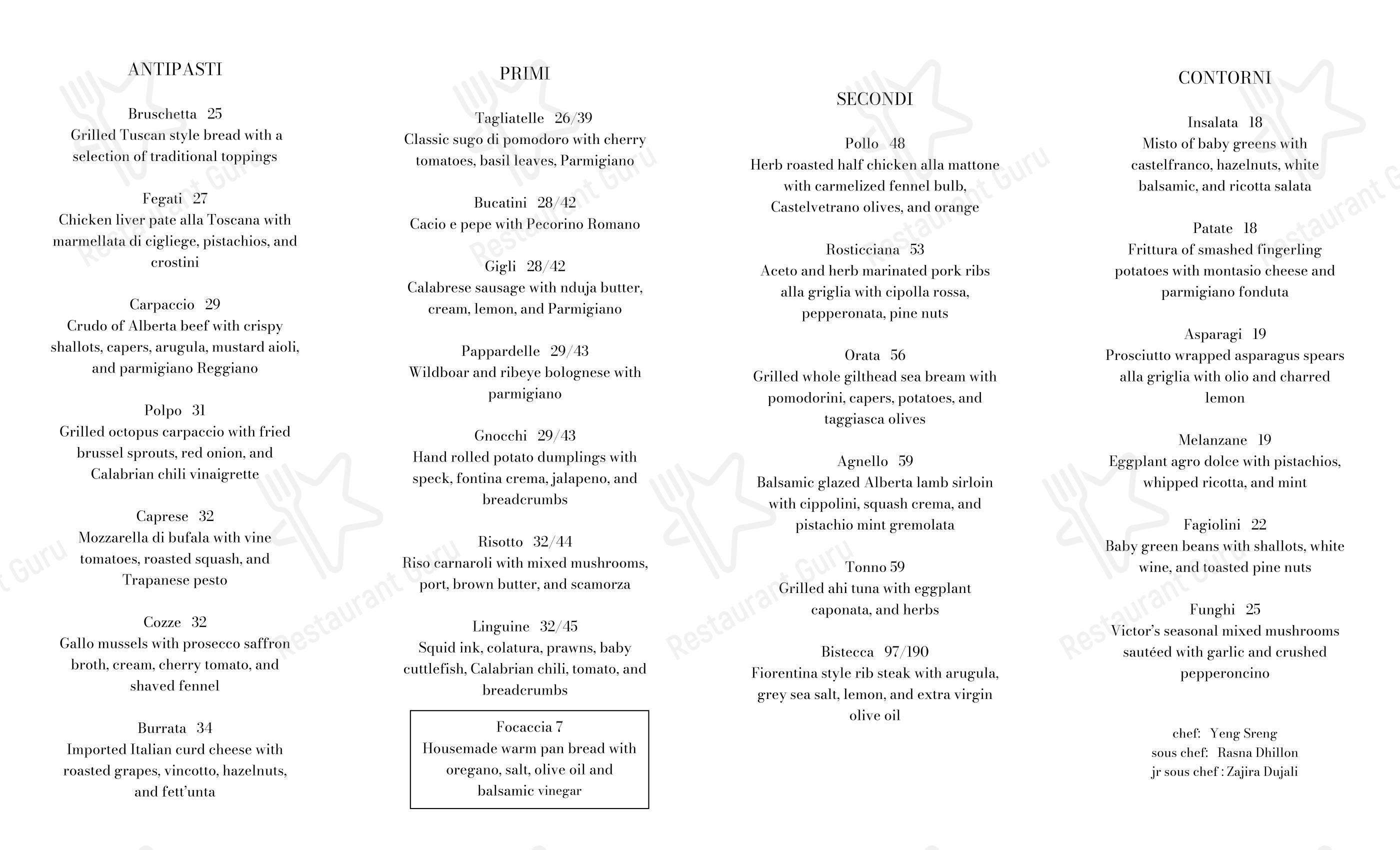Menu at Mercato Mission - Restaurant, Calgary, 4 St SW