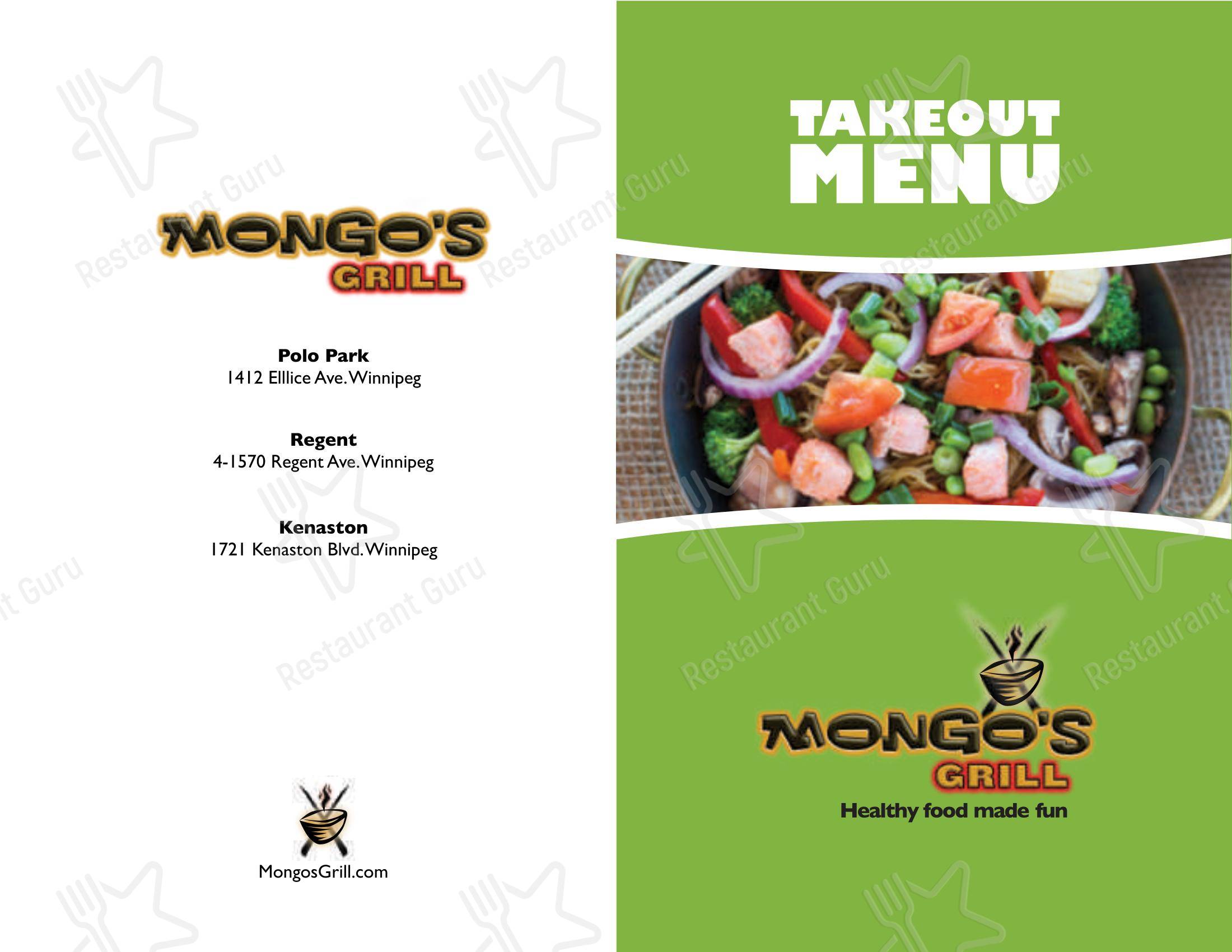 Menu at Mongo's Grill restaurant, Thunder Bay