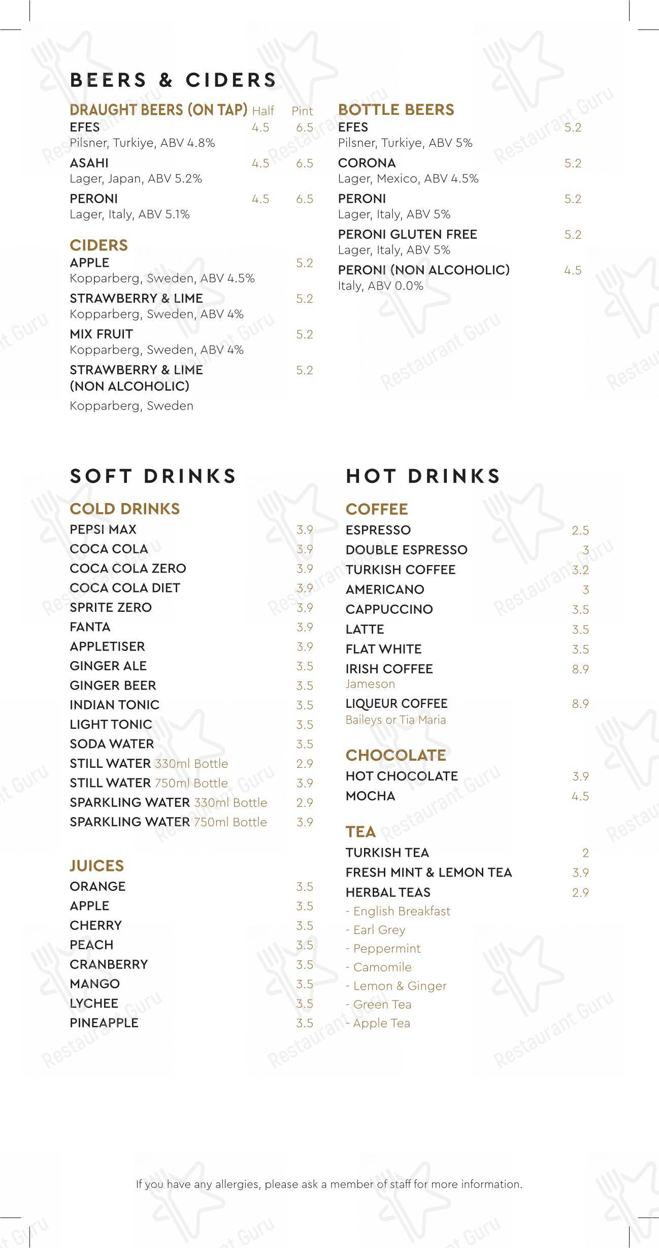 Menu at Opuz Aylesbury pub & bar, Aylesbury