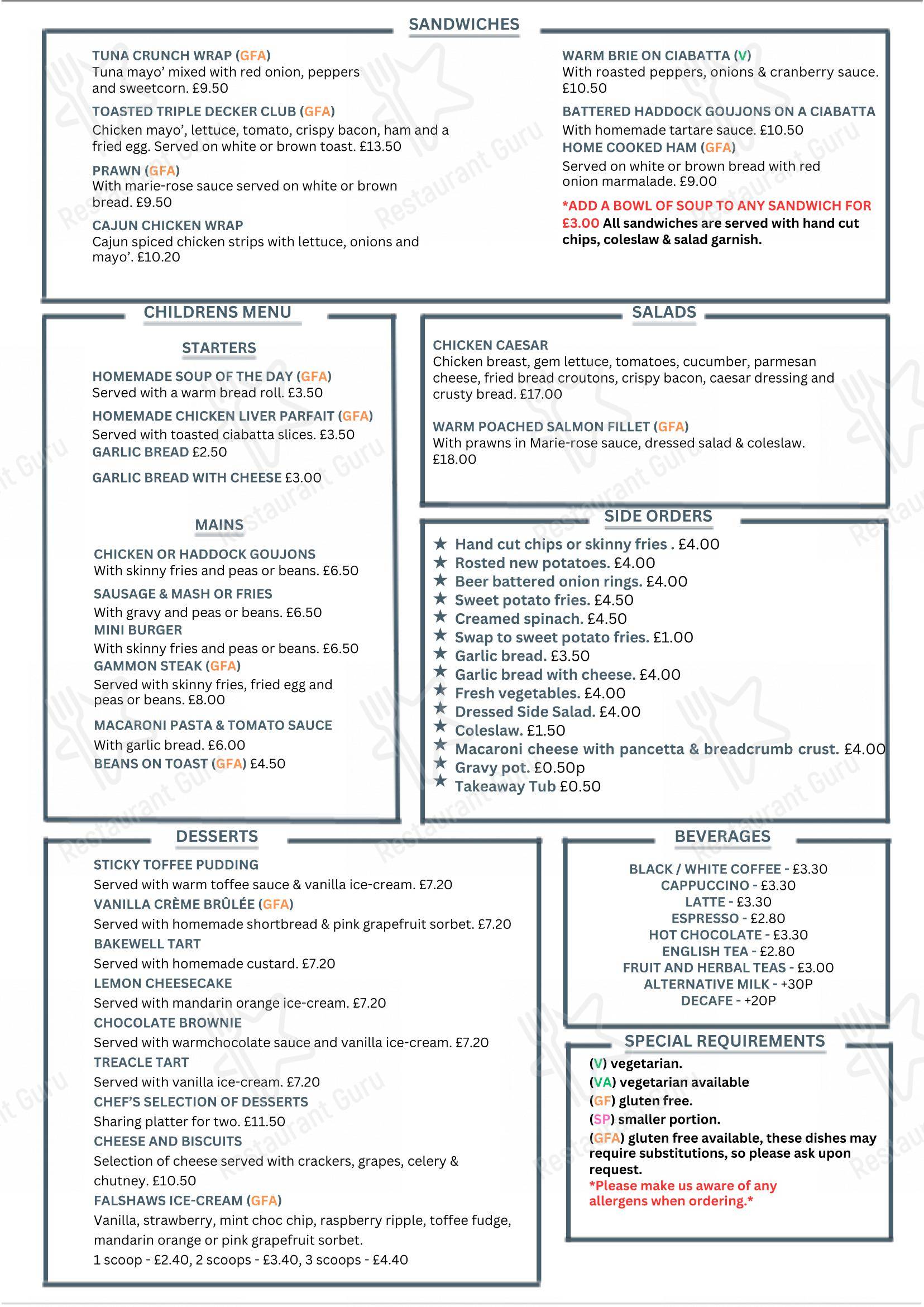 Menu at Owens restaurant, Ramsbottom
