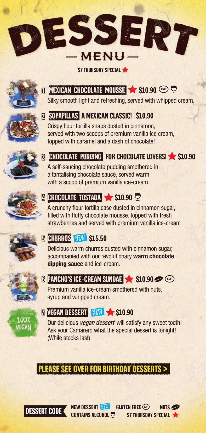 Menu at Pancho's Mexican Villa Restaurant, East Victoria Park, 885 ...