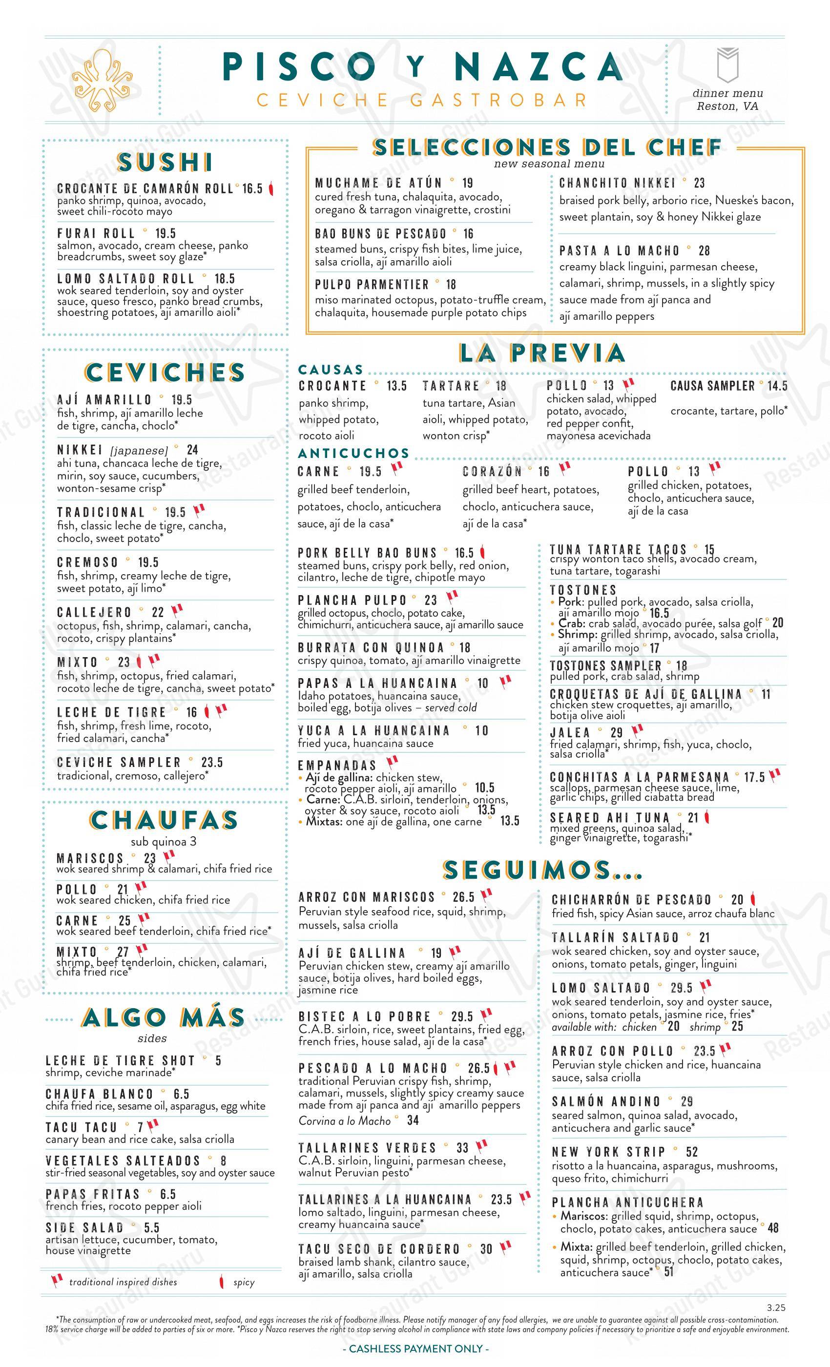 Menu at Pisco y Nazca Ceviche Gastrobar, Doral, NW 53rd St A101