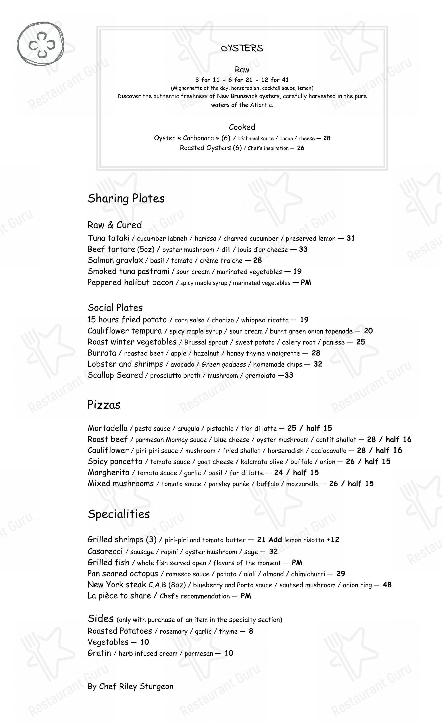 Menu at Pubjelly, Montréal