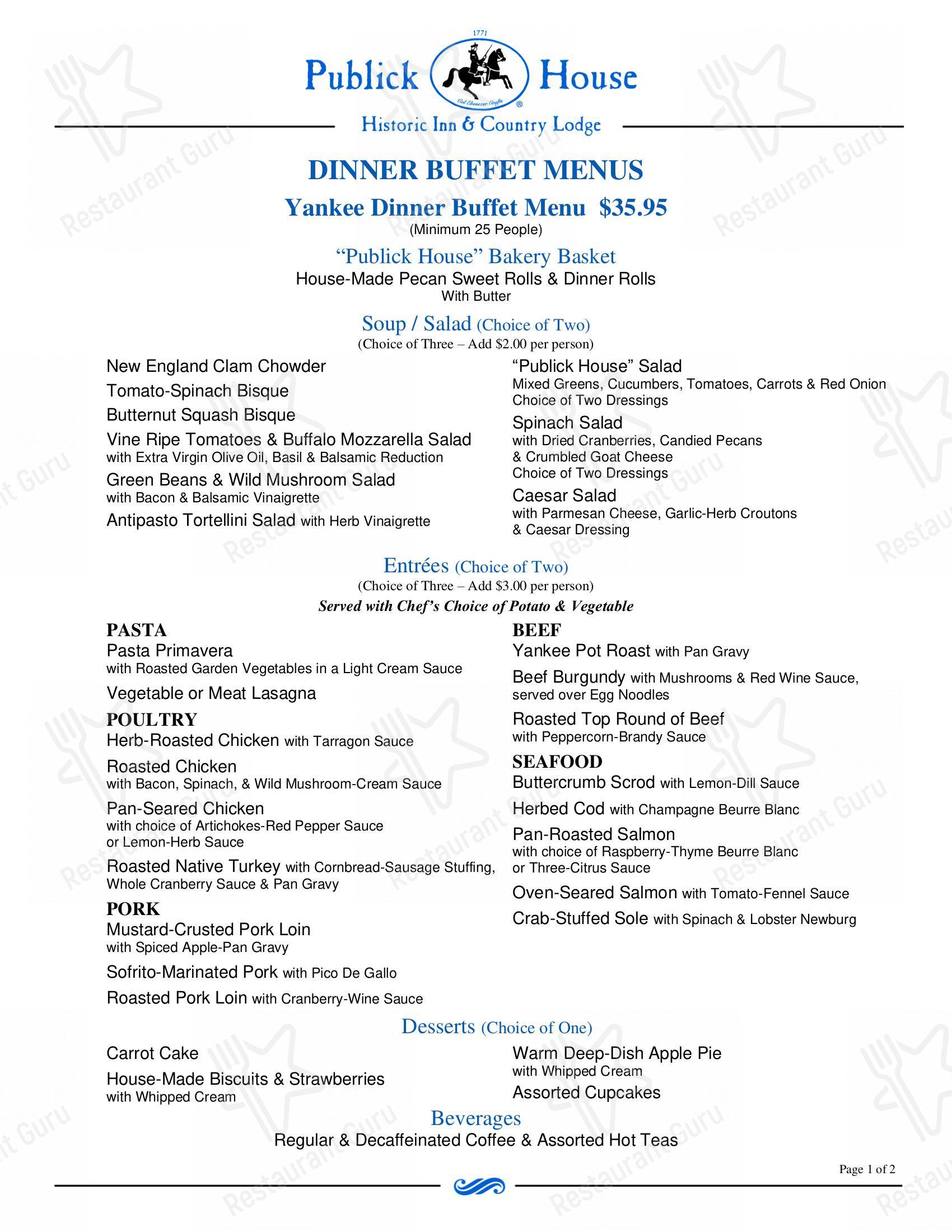 Menu at Publick House Historic Inn, Sturbridge