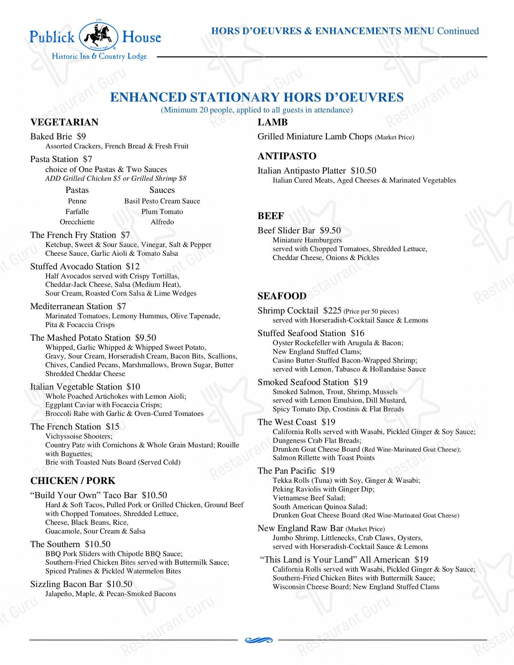 Menu at Publick House Historic Inn, Sturbridge