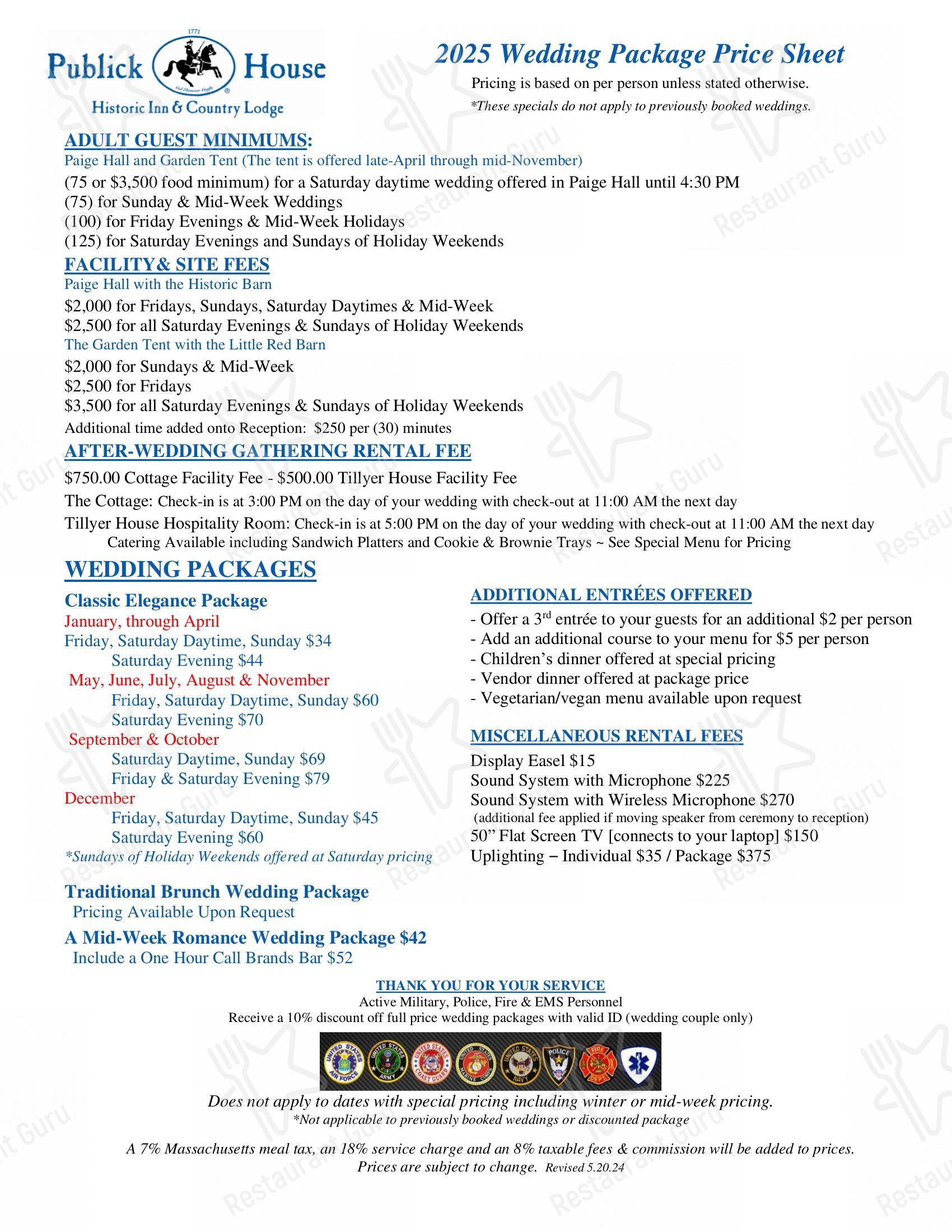 Menu at Publick House Historic Inn, Sturbridge