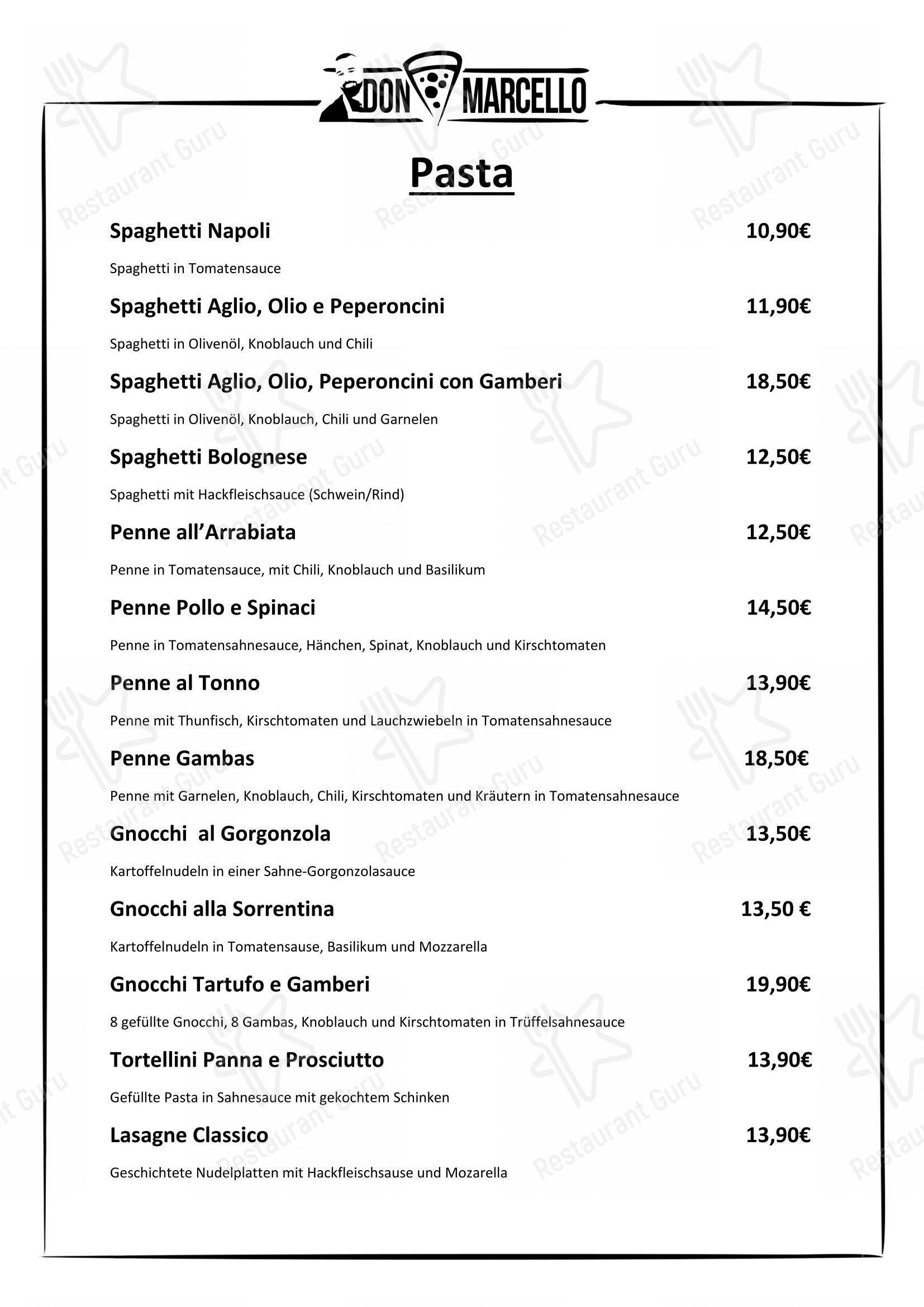 Speisekarte von Restaurant Don Marcello, Krefeld