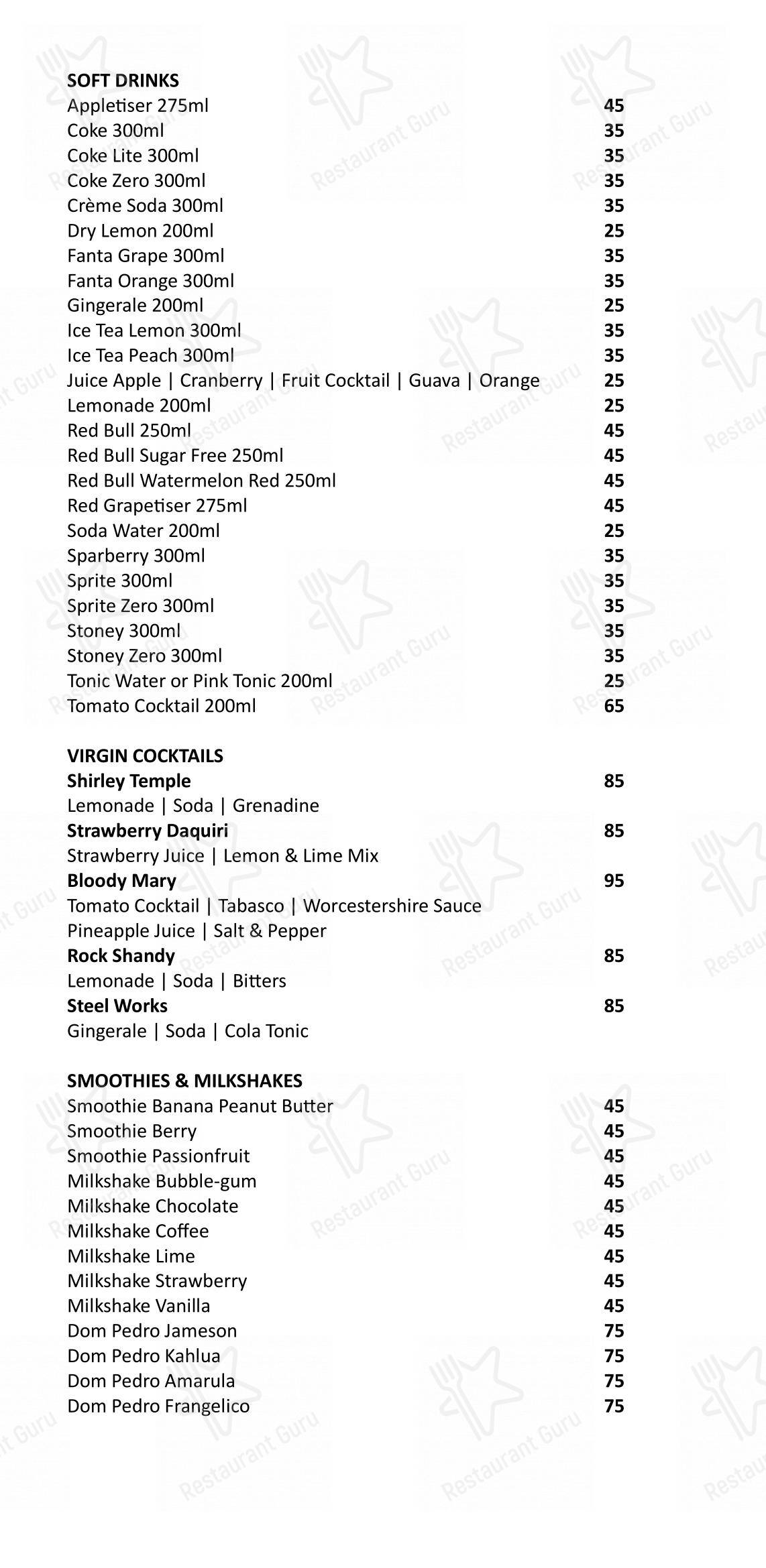 Menu at Rockefeller Hotel & Residence cafe, Cape Town