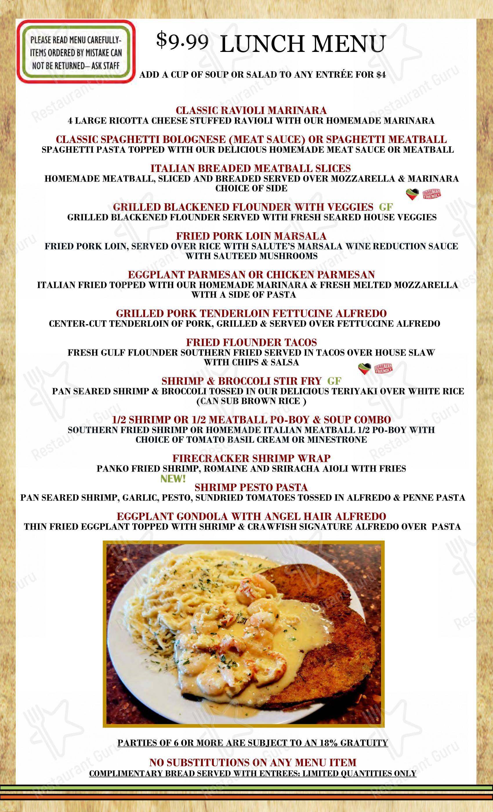 Menu at Salute Italian Restaurant, Gulfport