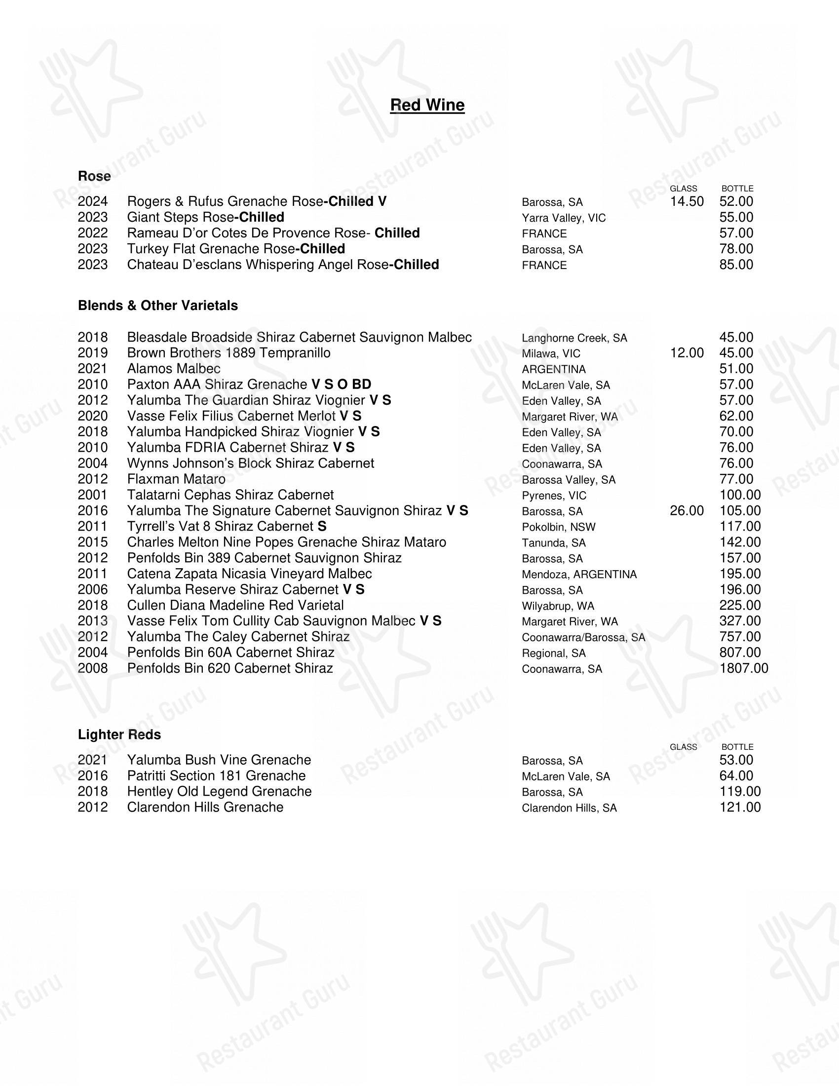 Menu at Scratchleys on the Wharf restaurant, Newcastle, 200 Wharf Rd