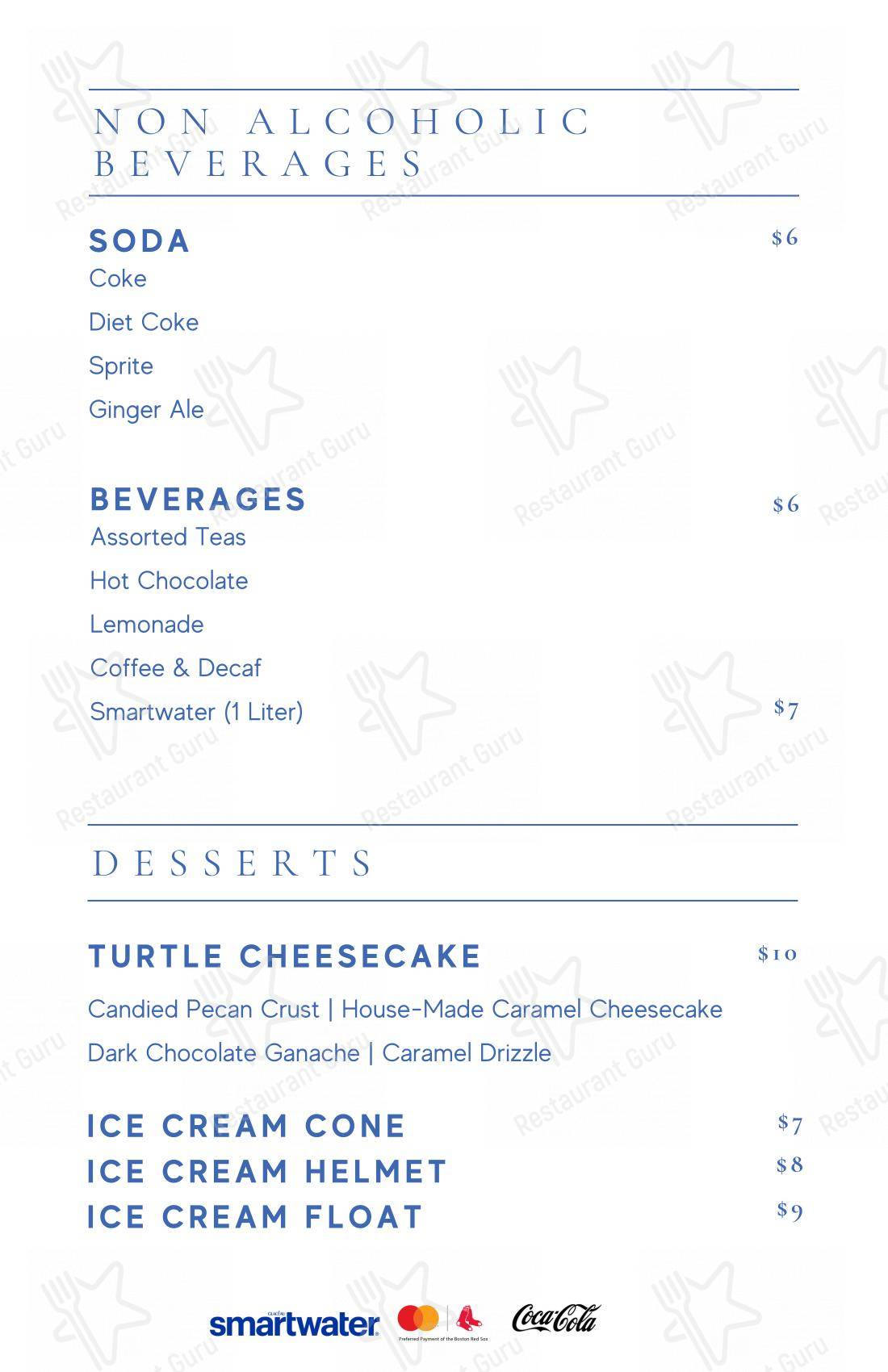 Menu at State Street Pavilion restaurant, Boston