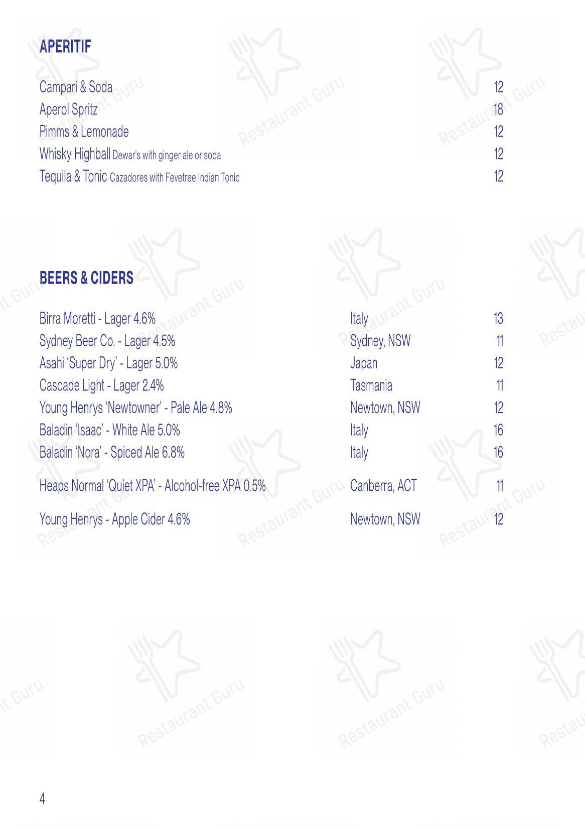 Menu at Summer Salt Restaurant, Cronulla, 66 Mitchell Rd