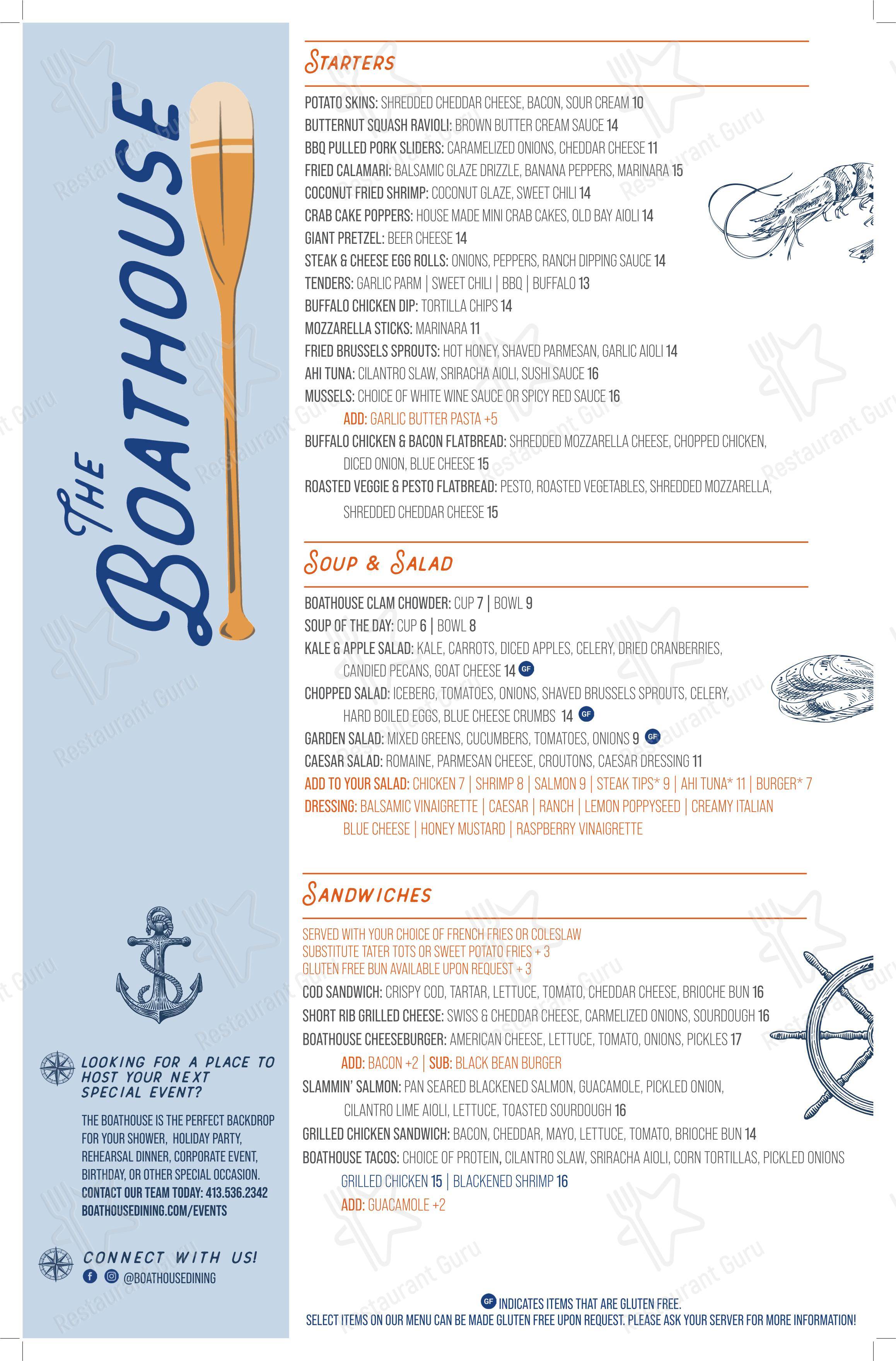 Menu at The Boathouse Restaurant, South Hadley