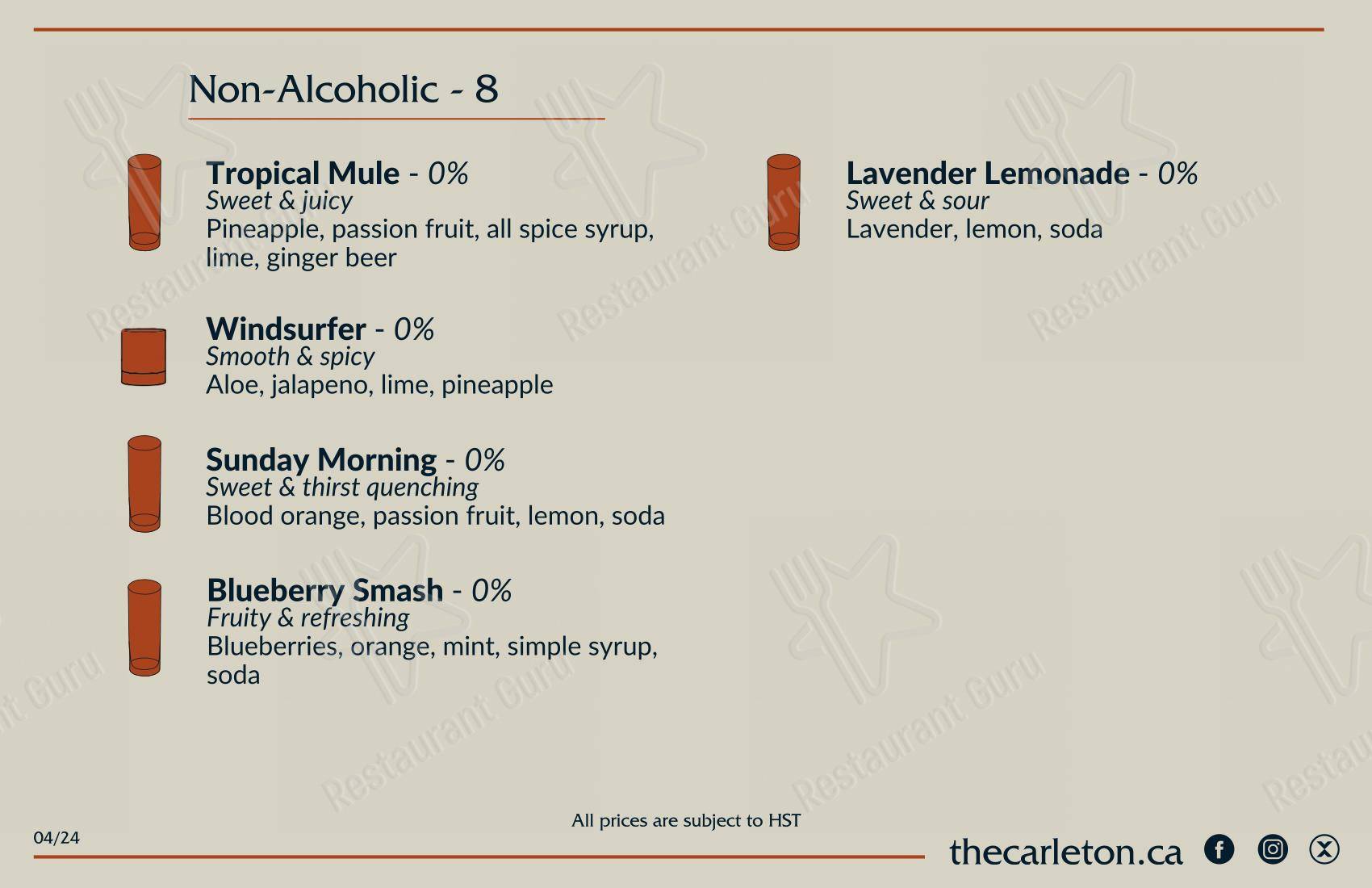Menu at The Carleton pub & bar, Halifax