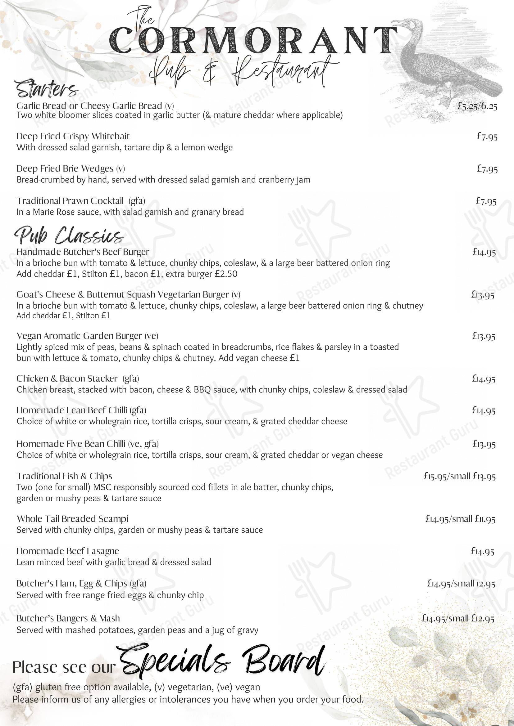 Menu at The Cormorant Pub & Restaurant, Portchester