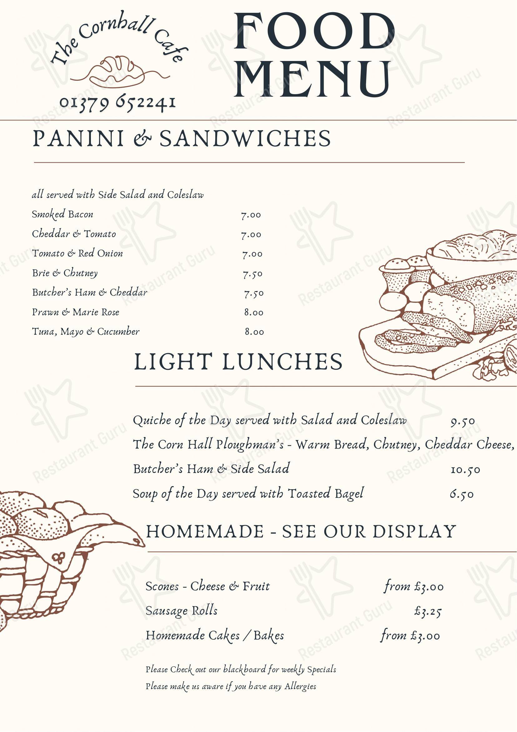 Menu at The Corn Hall Cafe, Diss