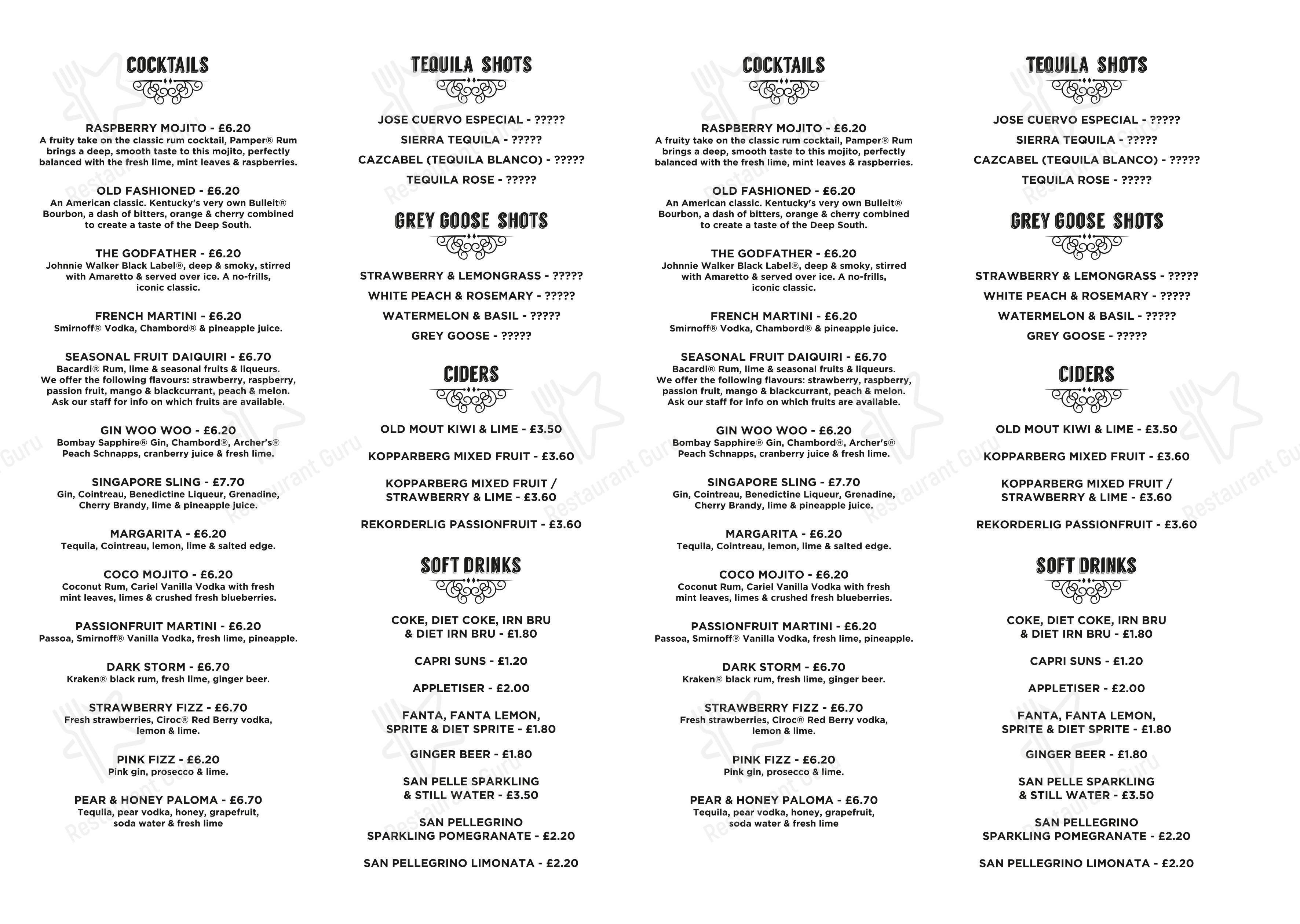 Menu at The Exchange pub & bar, Greenock