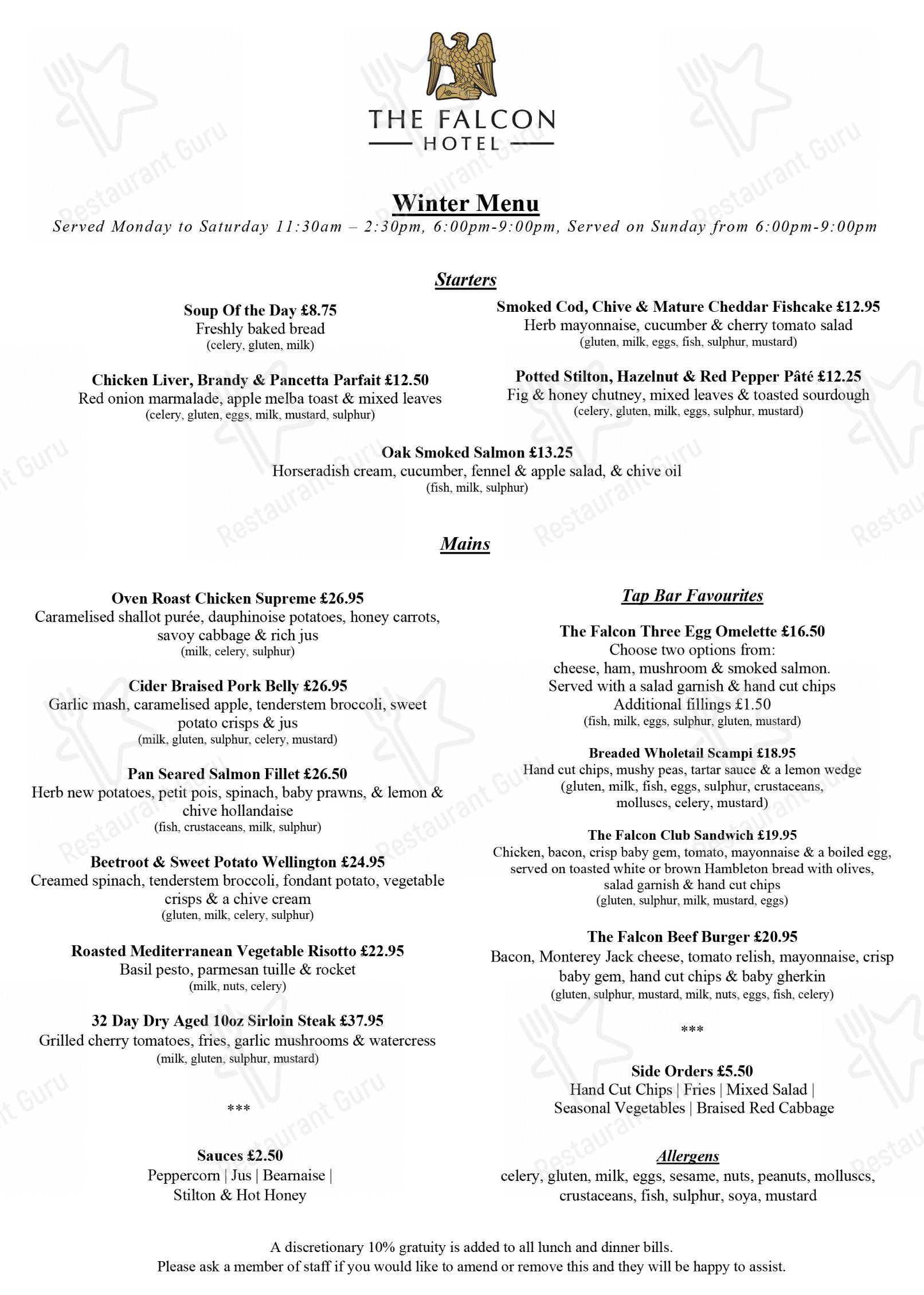 Menu at The Falcon Hotel pub & bar, Uppingham