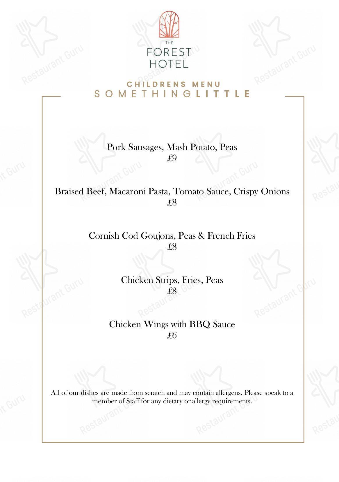 Menu at The Forest Hotel restaurant, Solihull