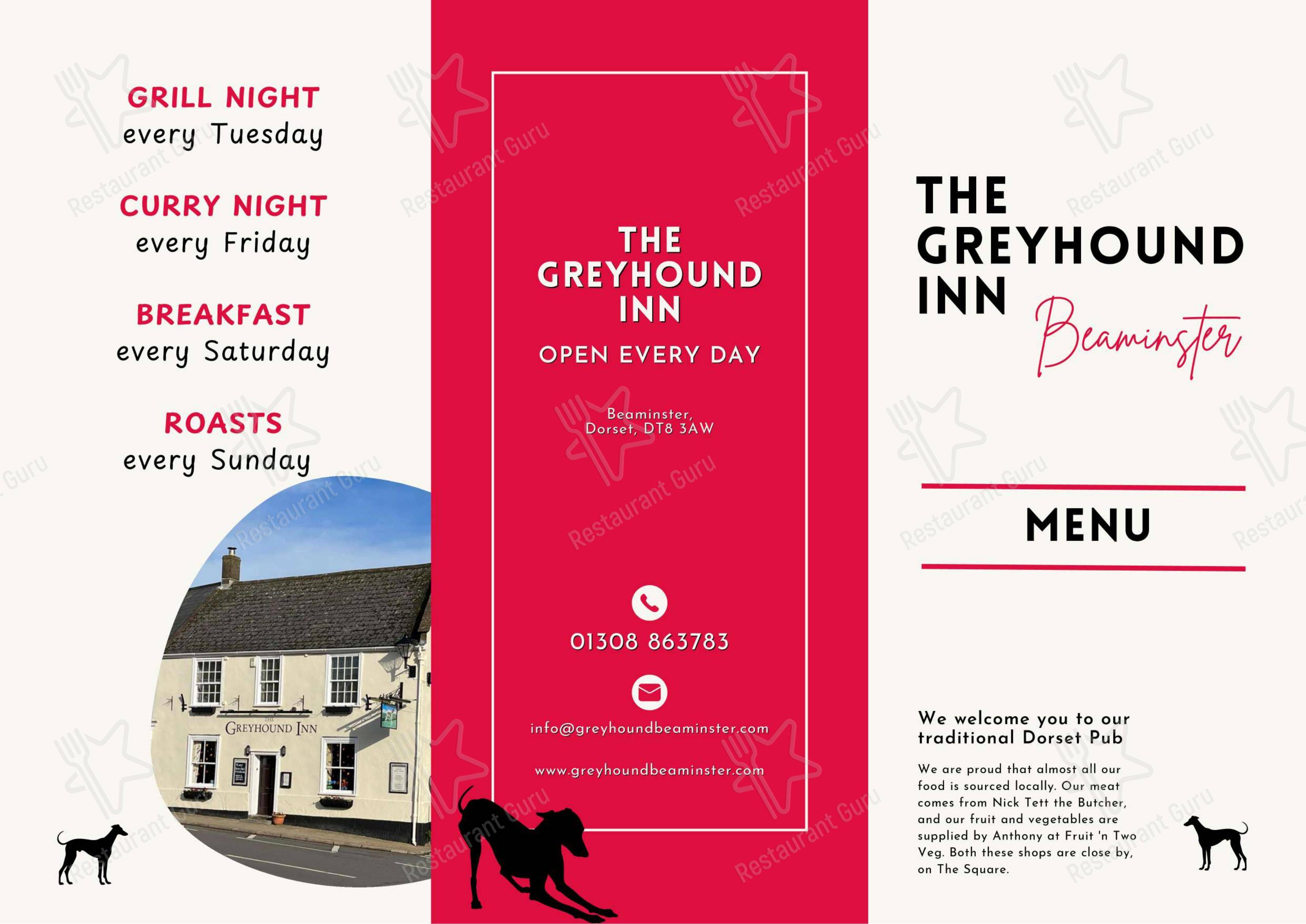 Menu at The Greyhound Inn pub & bar, Beaminster