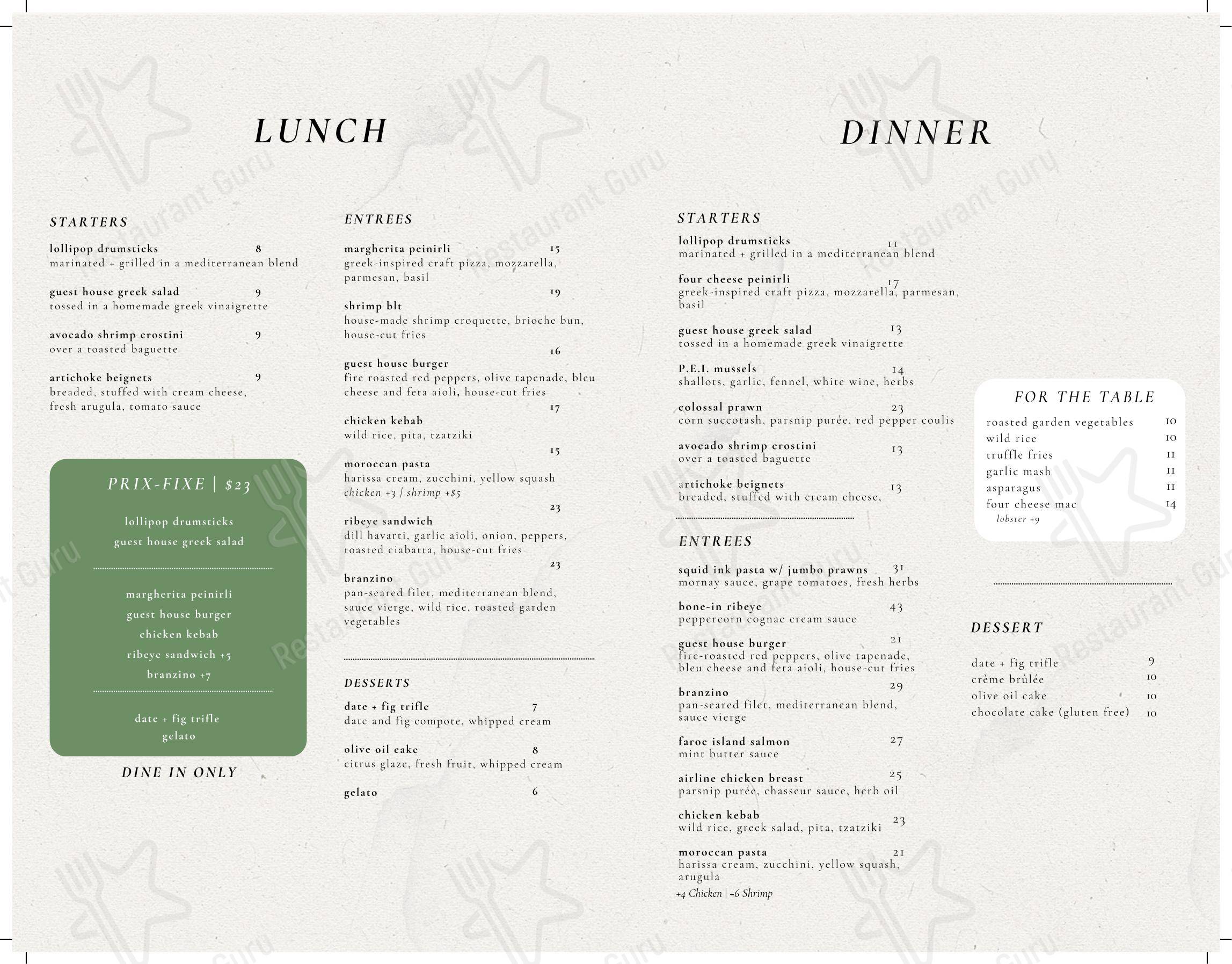 Menu at The Guest House Bar & Bistro, Levittown
