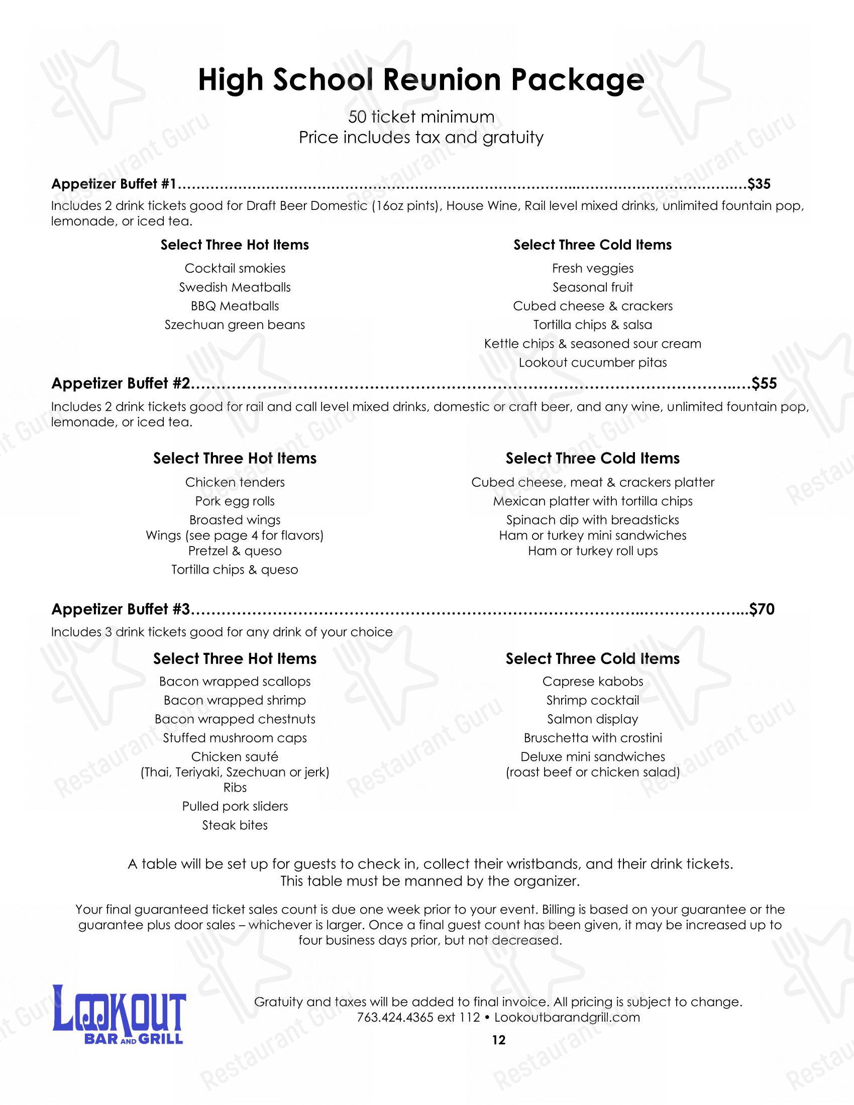 Menu at The Lookout Bar and Grill, Maple Grove