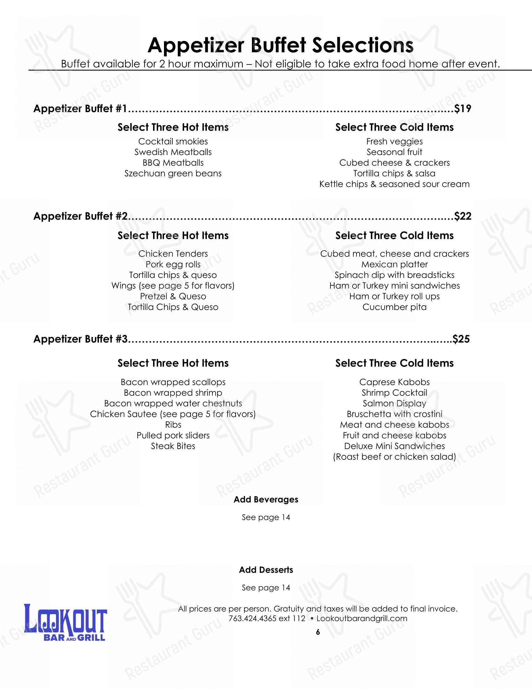 Menu at The Lookout Bar and Grill, Maple Grove
