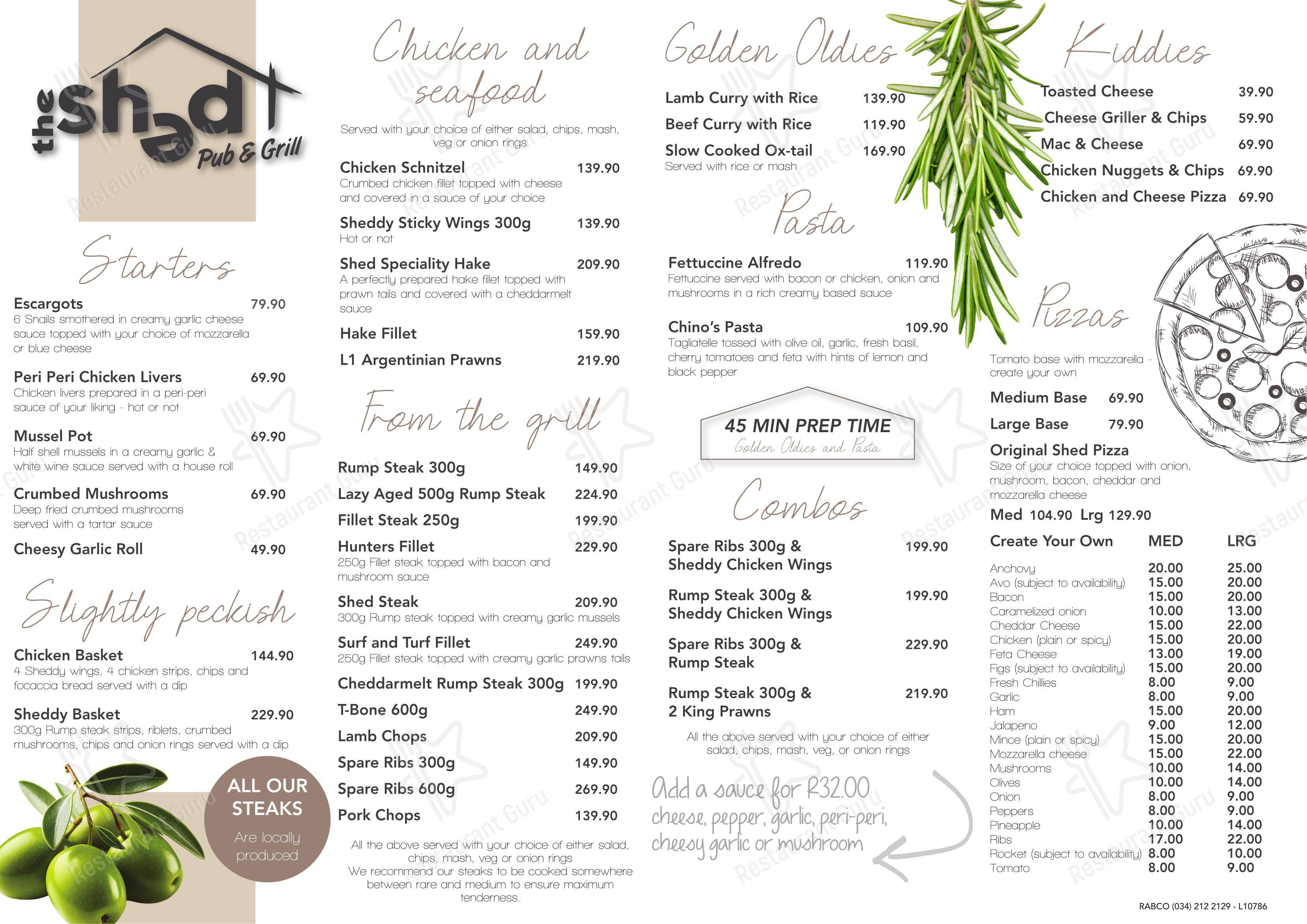 Menu at The Shed restaurant, Dundee