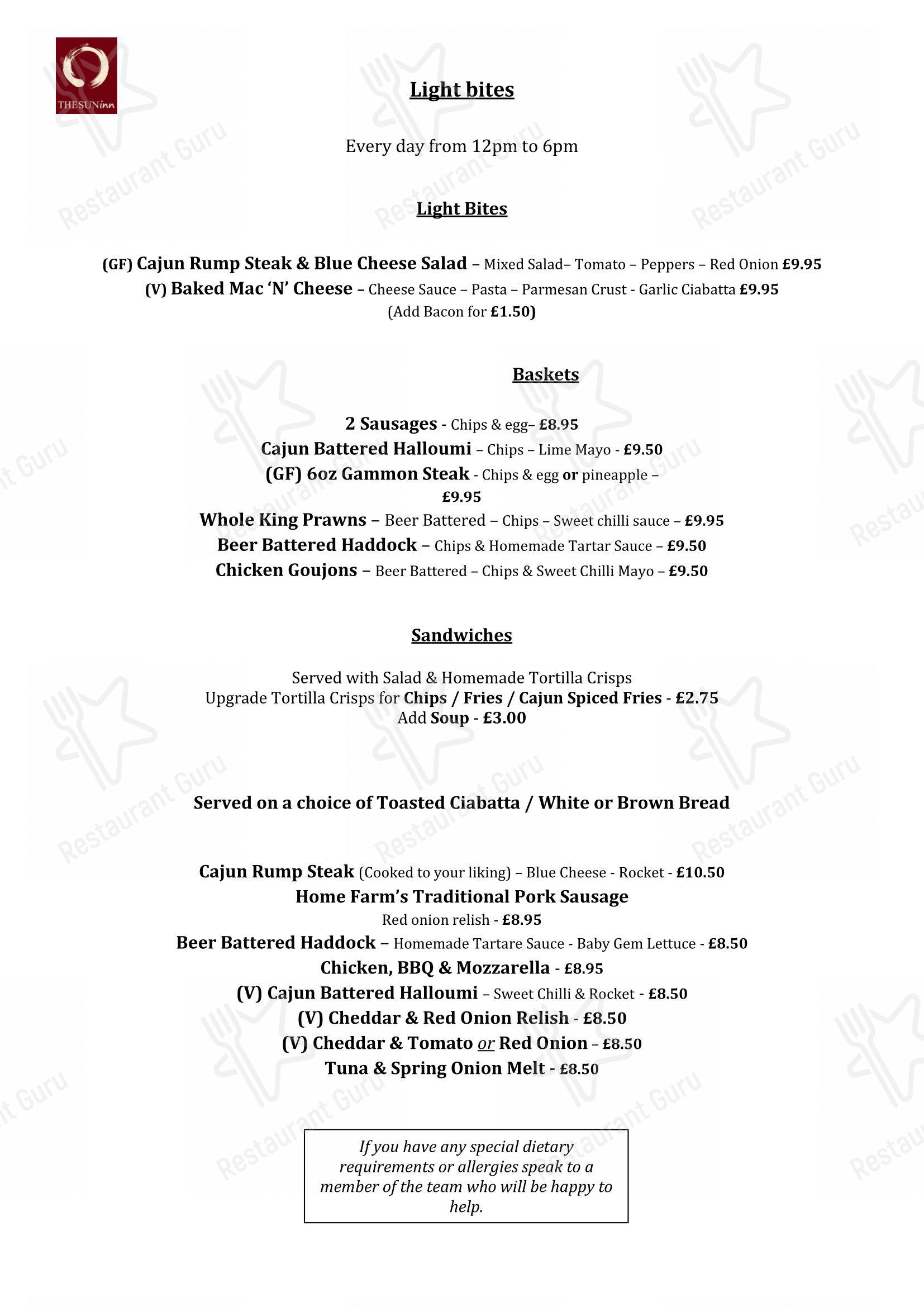 Menu at The Sun Inn pub & bar, Welshampton and Lyneal, A495
