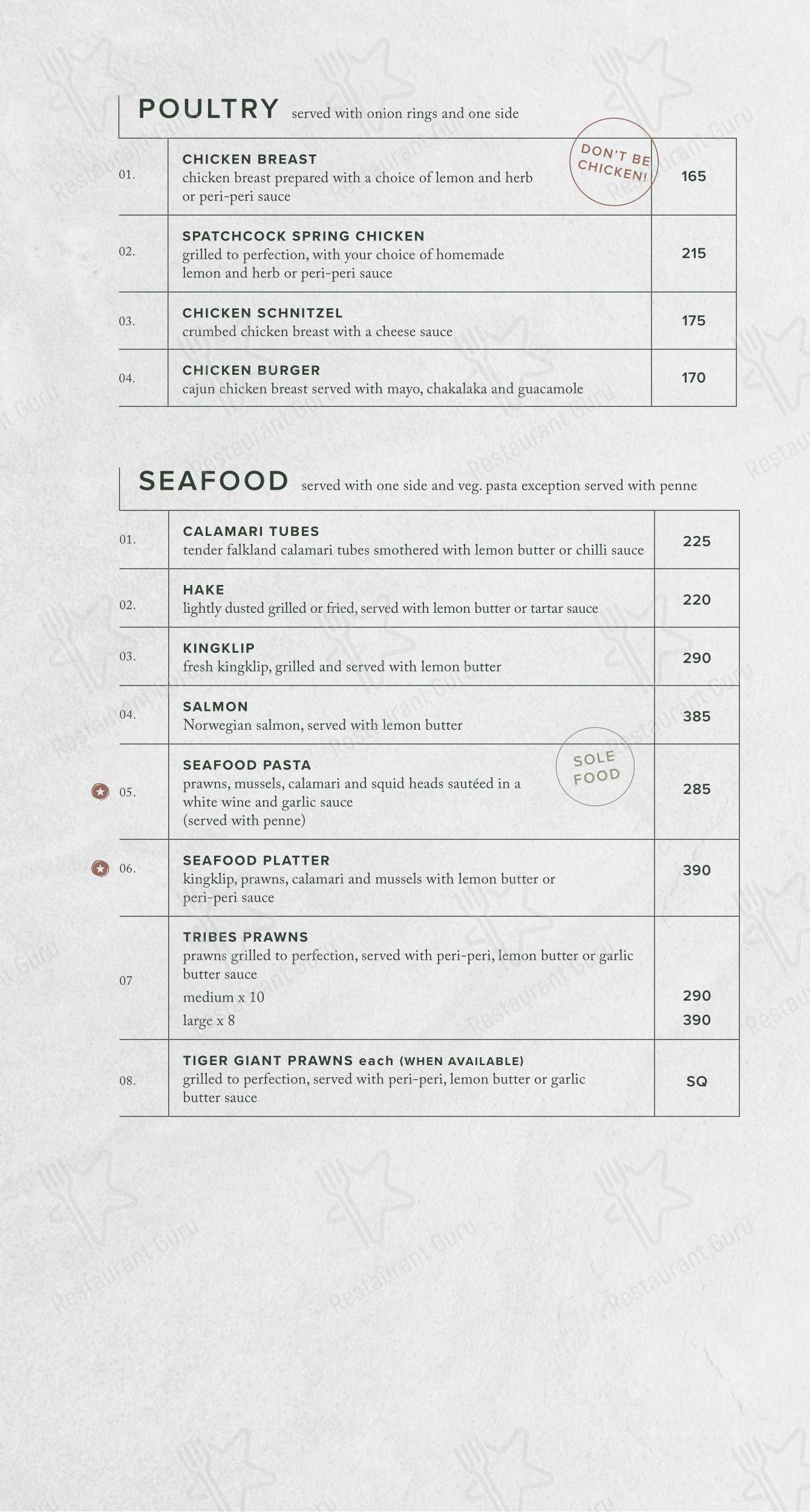 Menu at Tribes African Grill & Steakhouse, Boksburg