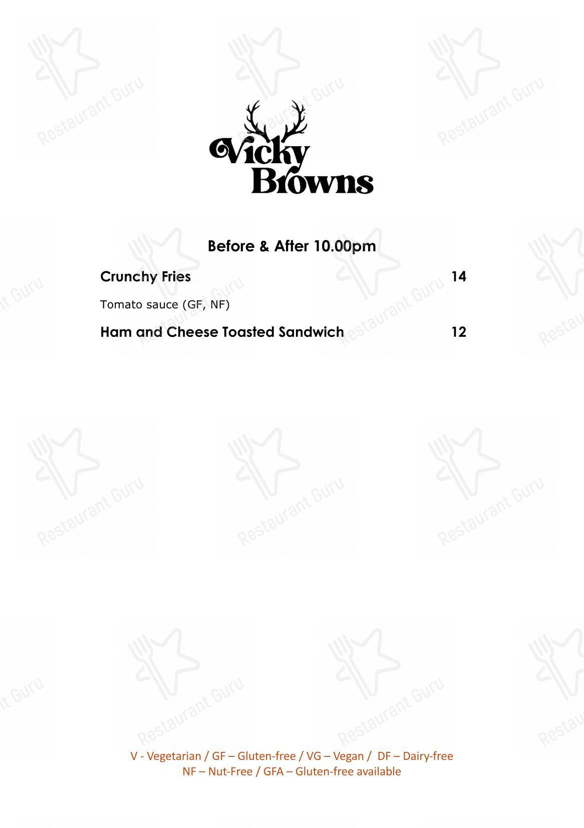 Menu at Vicky Browns Bar, Leederville