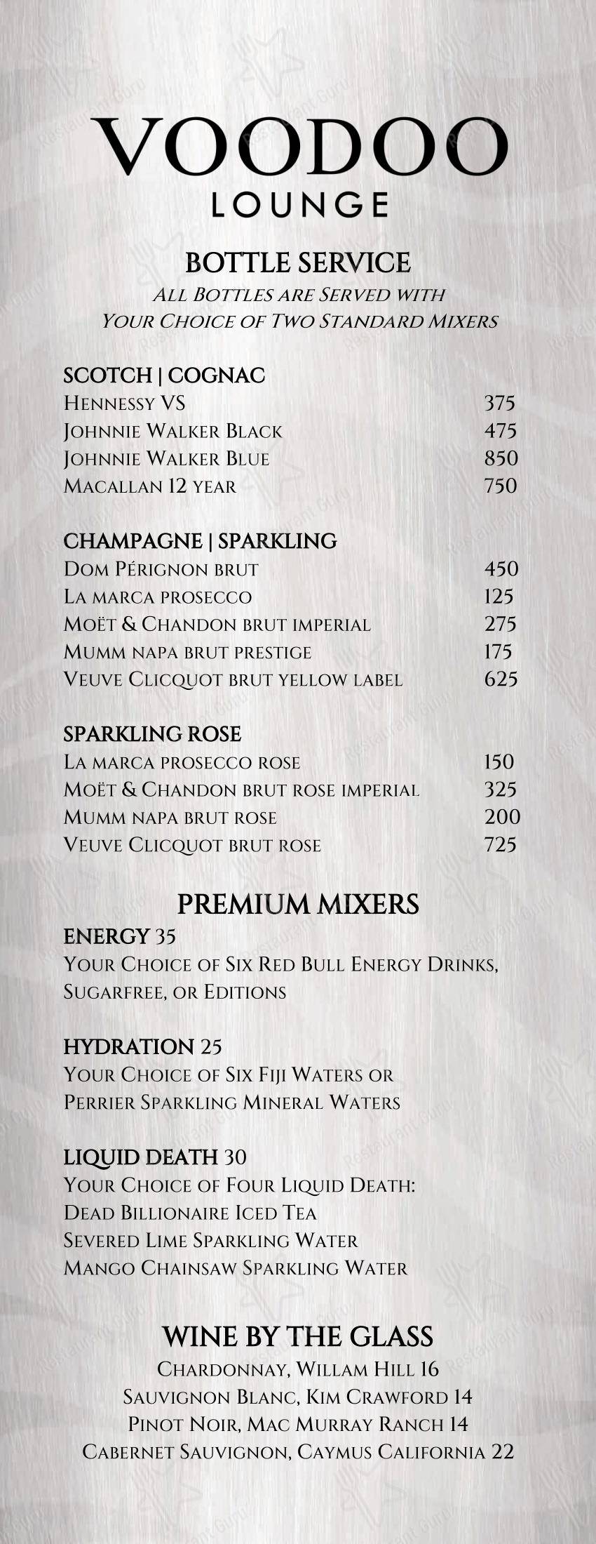 Menu at VooDoo Steak pub & bar, Las Vegas, W Flamingo Rd