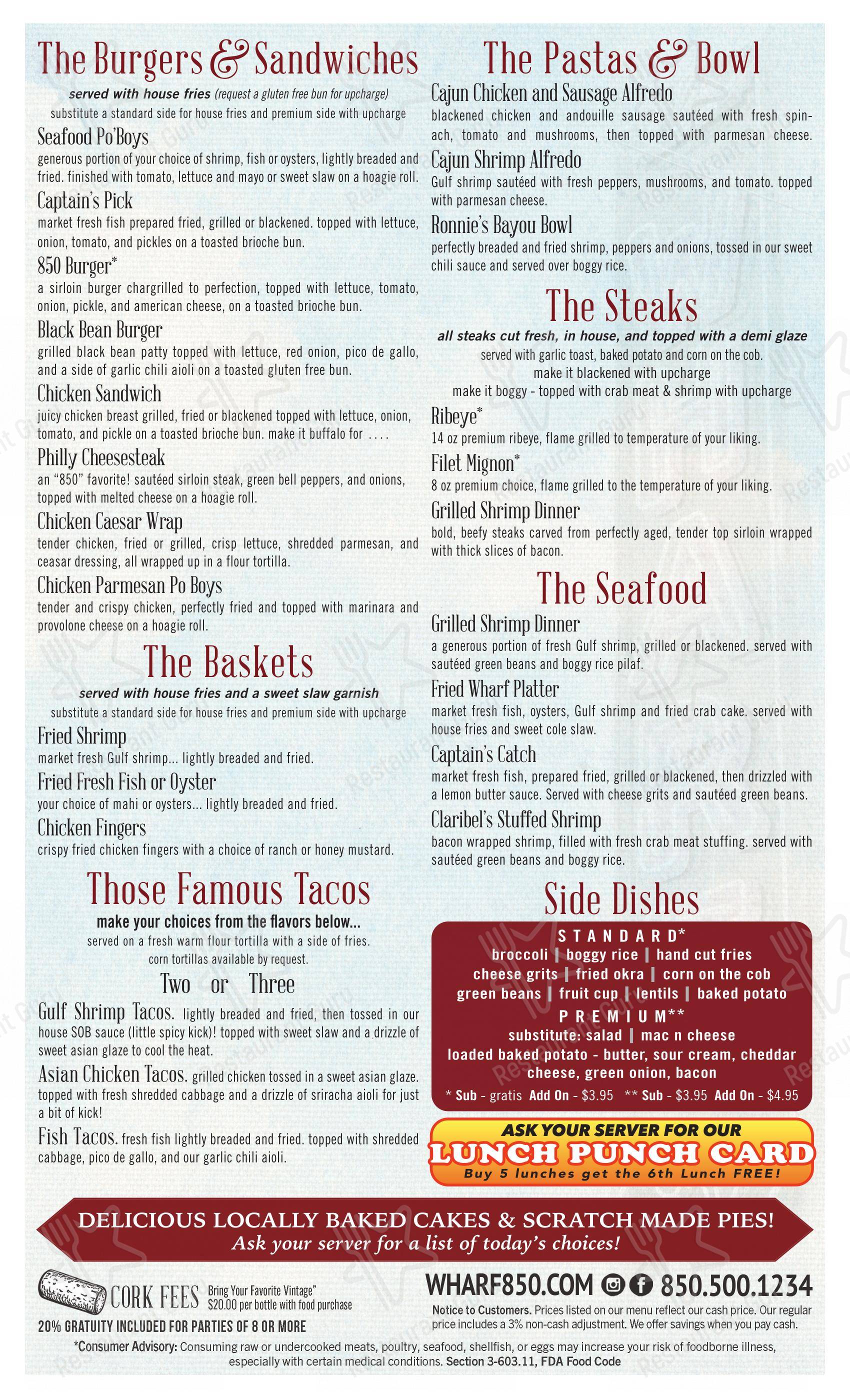 Menu at Wharf 850 restaurant, Niceville