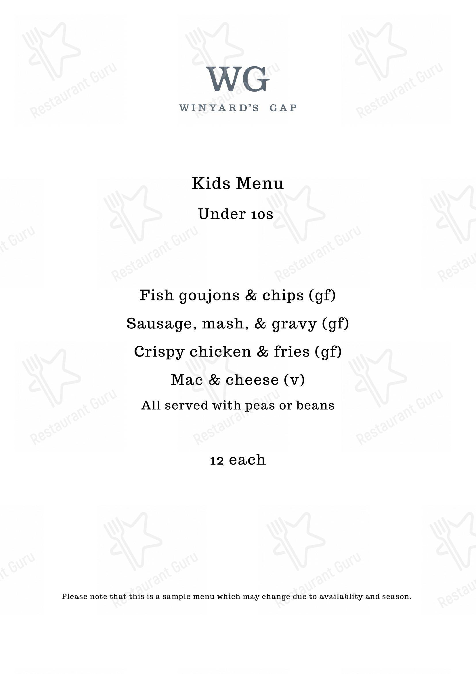 Menu at Winyards Gap Inn pub & bar, Chedington