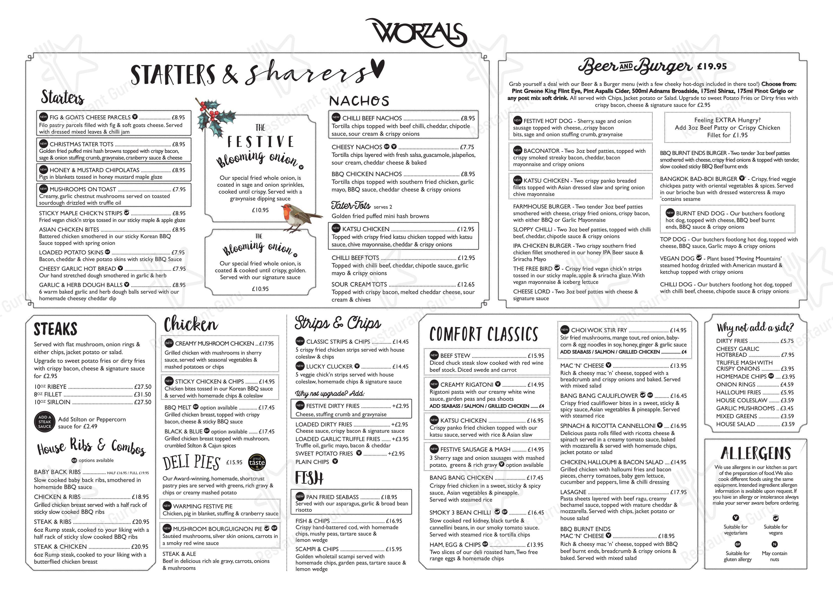 Menu at Worzals Bar & Grill, Wisbech