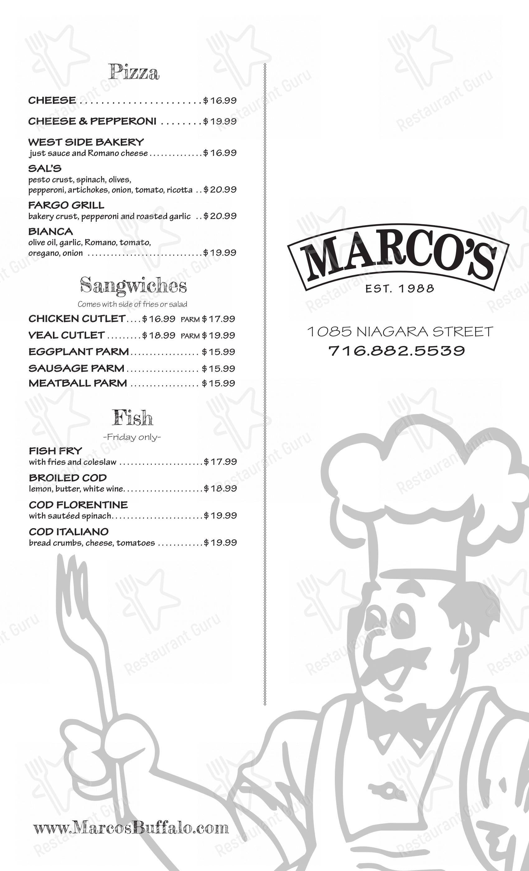 Menu at Marco's Italian Restaurant, Buffalo
