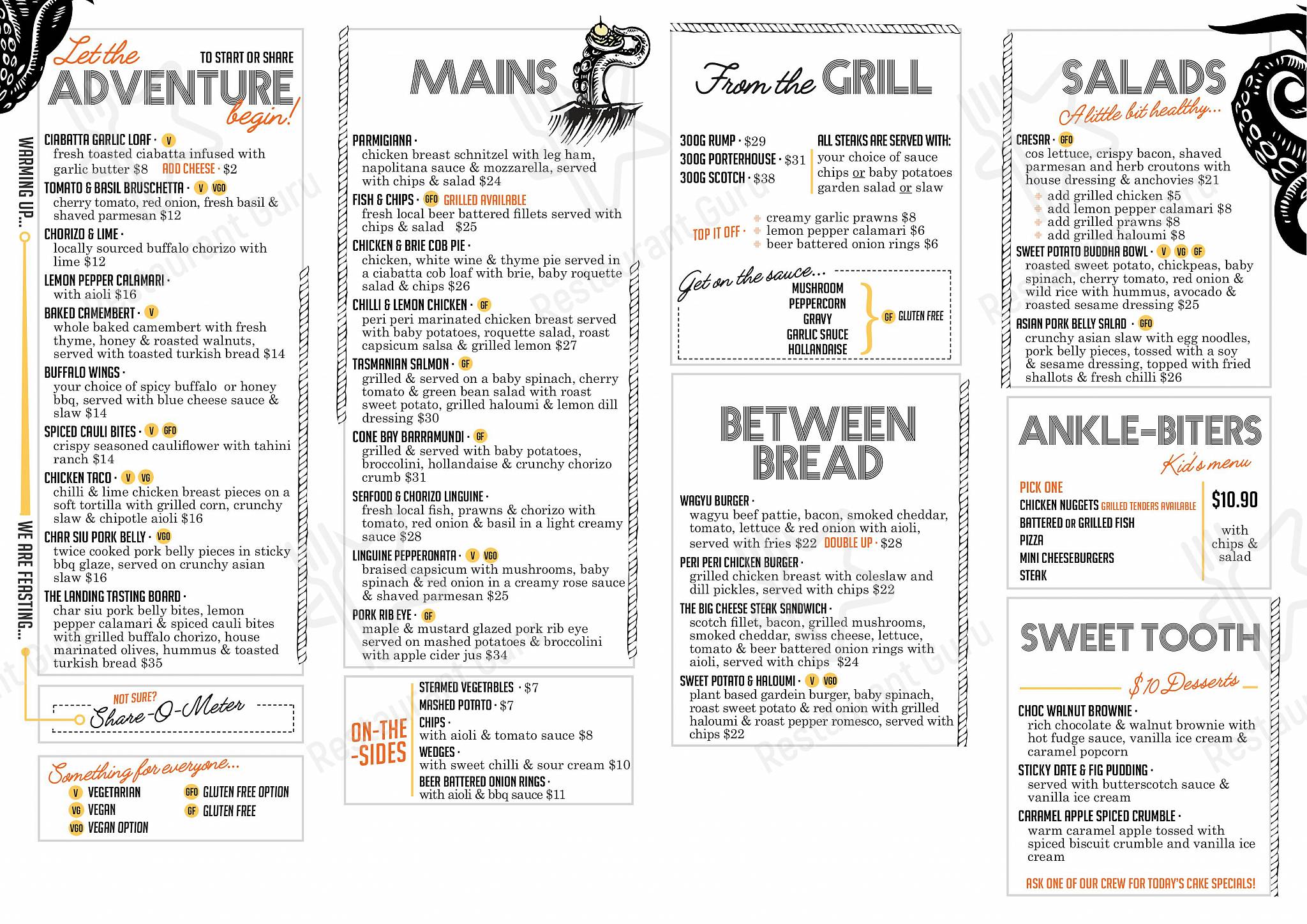 Menu at The Landing - Alkimos pub & bar, Alkimos