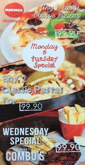 Menu at Mimmos Braamfontein restaurant, Johannesburg, 50 Biccard St