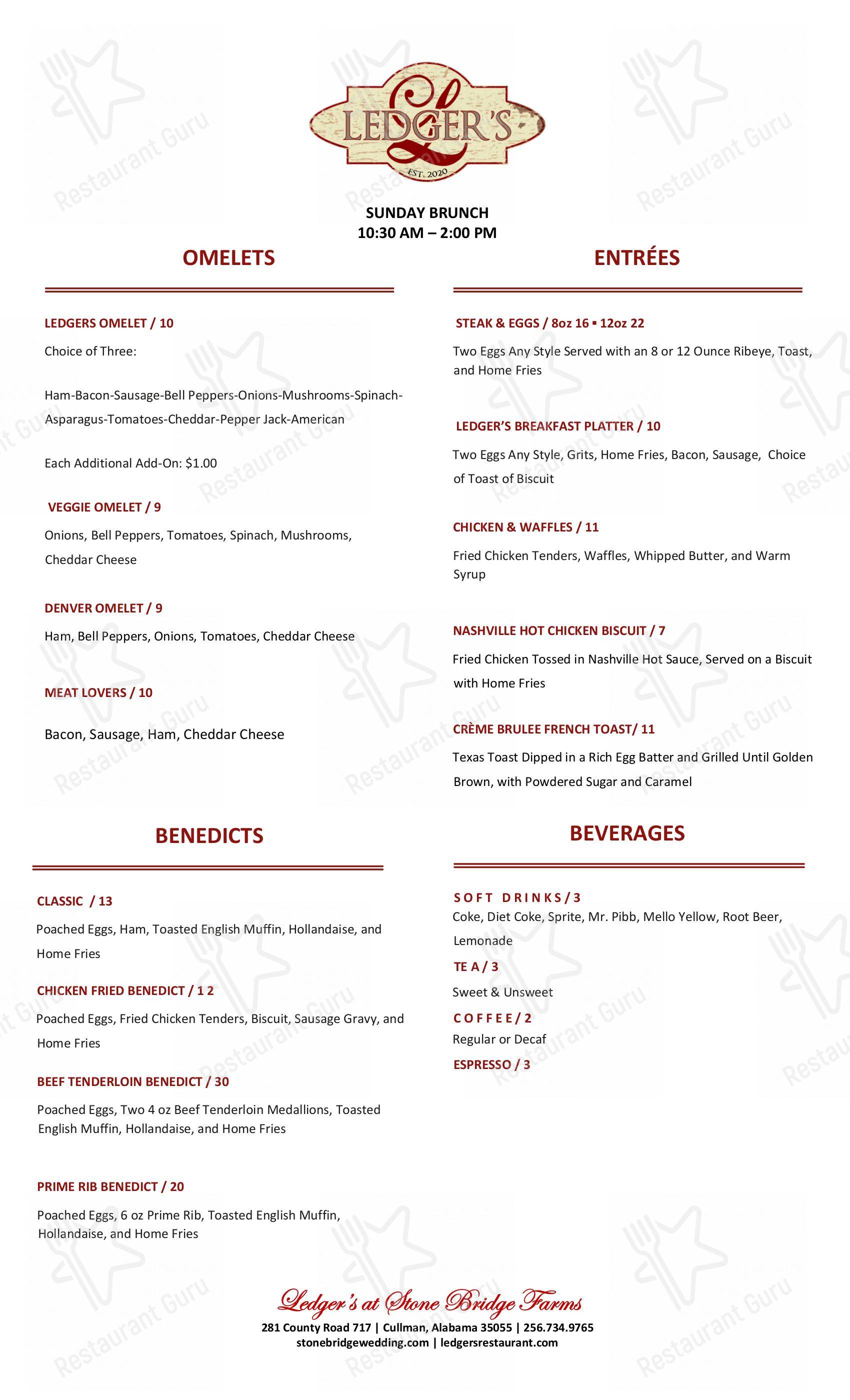 Menu at Ledger's Steakhouse and Grille, Cullman