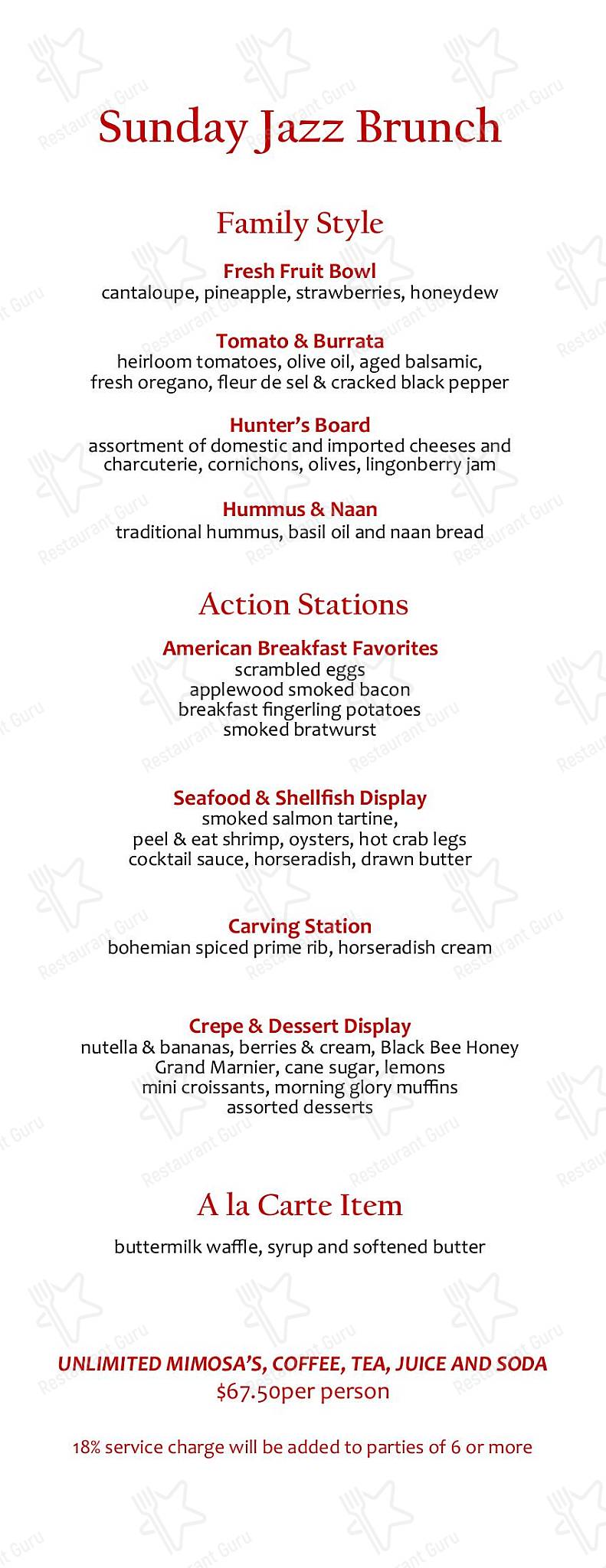 Menu at The Boheme pub & bar, Orlando, Grand Bohemian Hotel Orlando