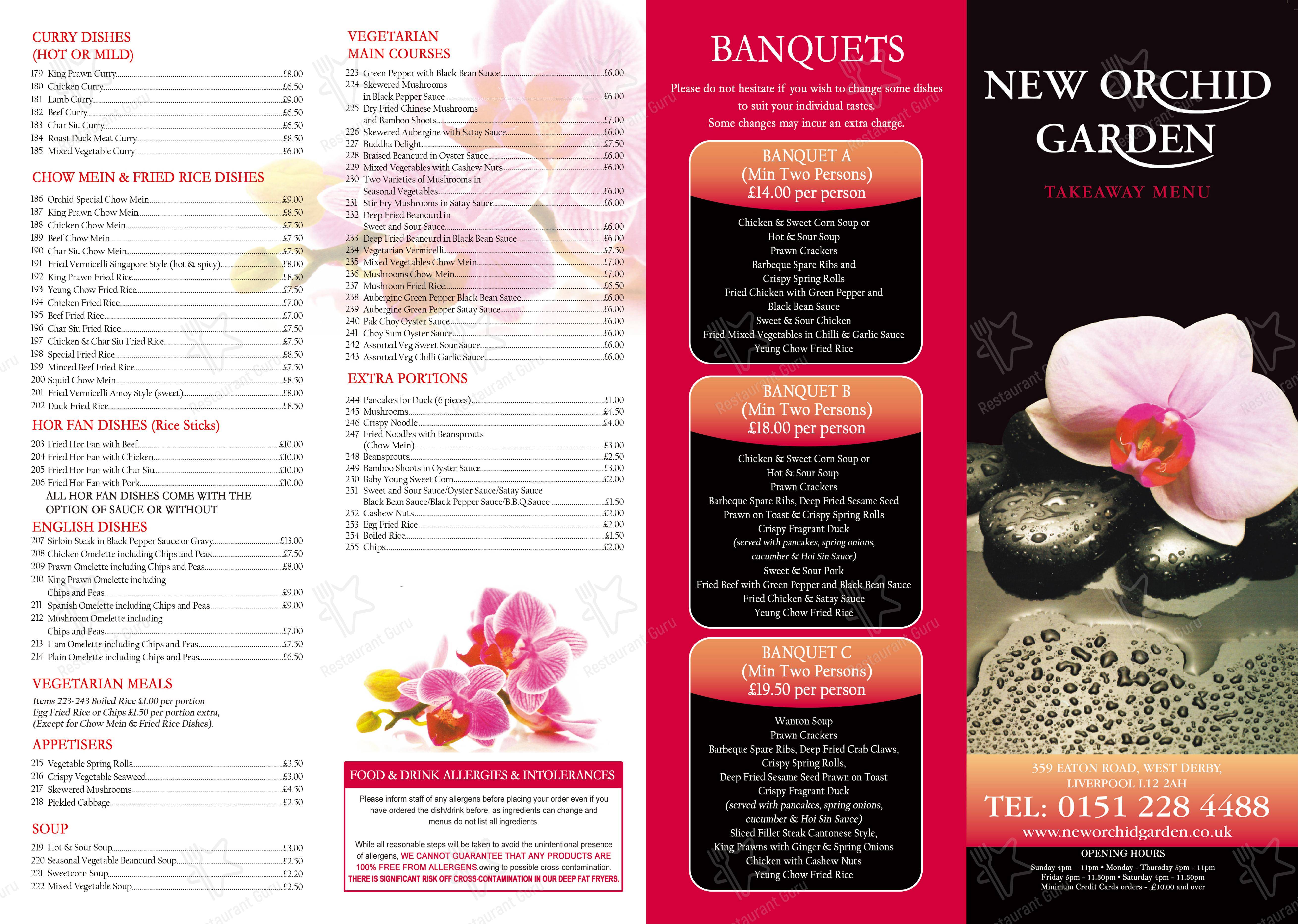 Menu at New Orchid Garden Restaurant, Liverpool