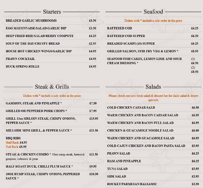Menu at Millside Restaurant, Cloughmills