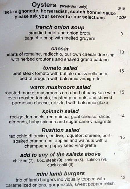 Menu at The Rushton pub & bar, Toronto