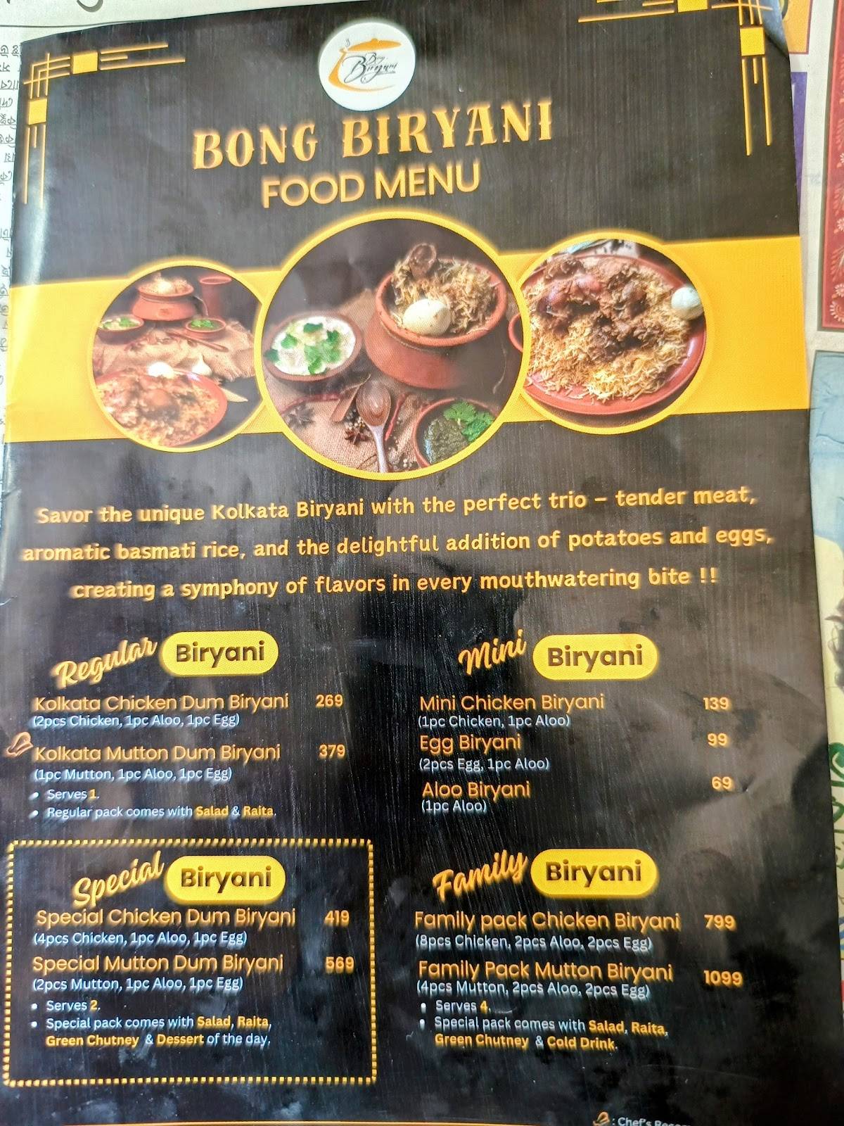 Menu at Bong Biryani, Bengaluru